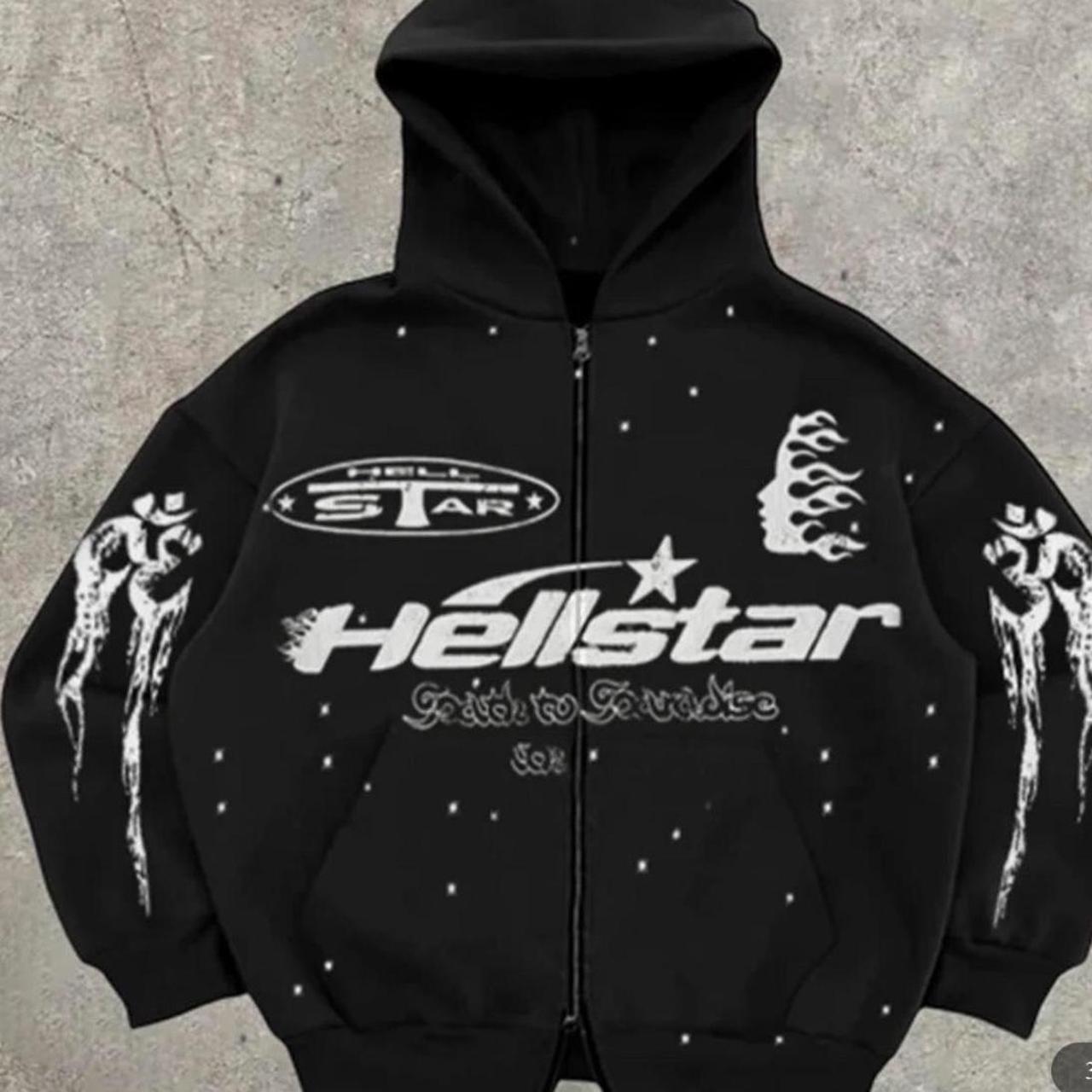 Hellstar zip-up hoodie in black and white... - Depop