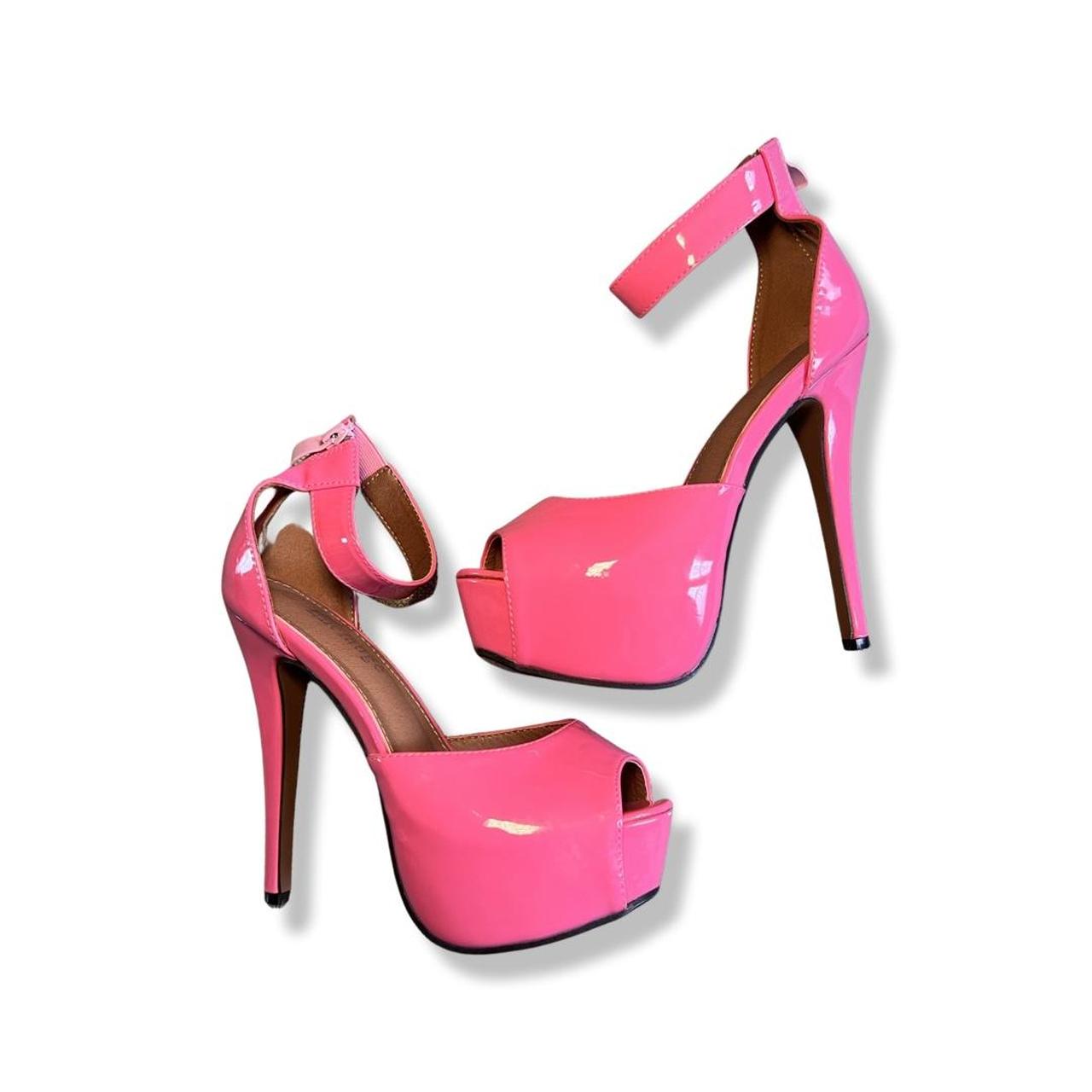 Enelauge Hot Pink Platforms Stiletto Heel 7/7.5 Open... - Depop