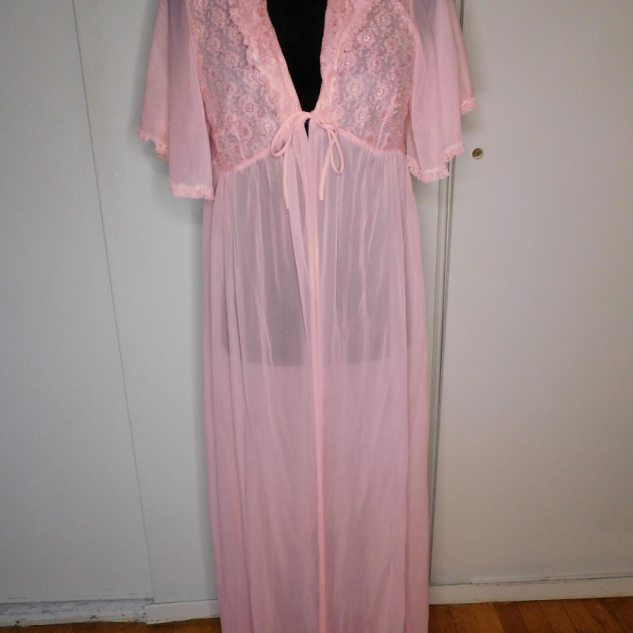 barbie pink peignoir robe beautiful lace details... - Depop