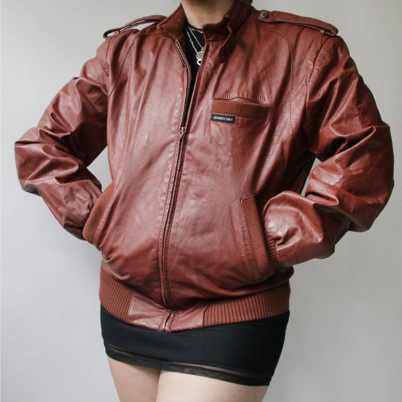 80s Vintage Members Only Brown Motorcycle Leather... - Depop
