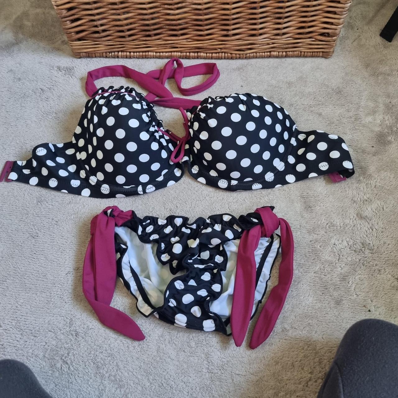 Black and white polka dot bikini with purple straps.... - Depop