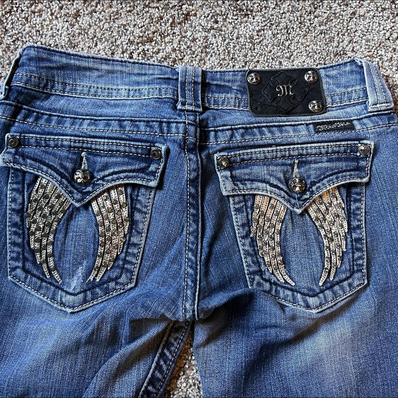 suuper cute miss me angel wing jeans! these are low... - Depop