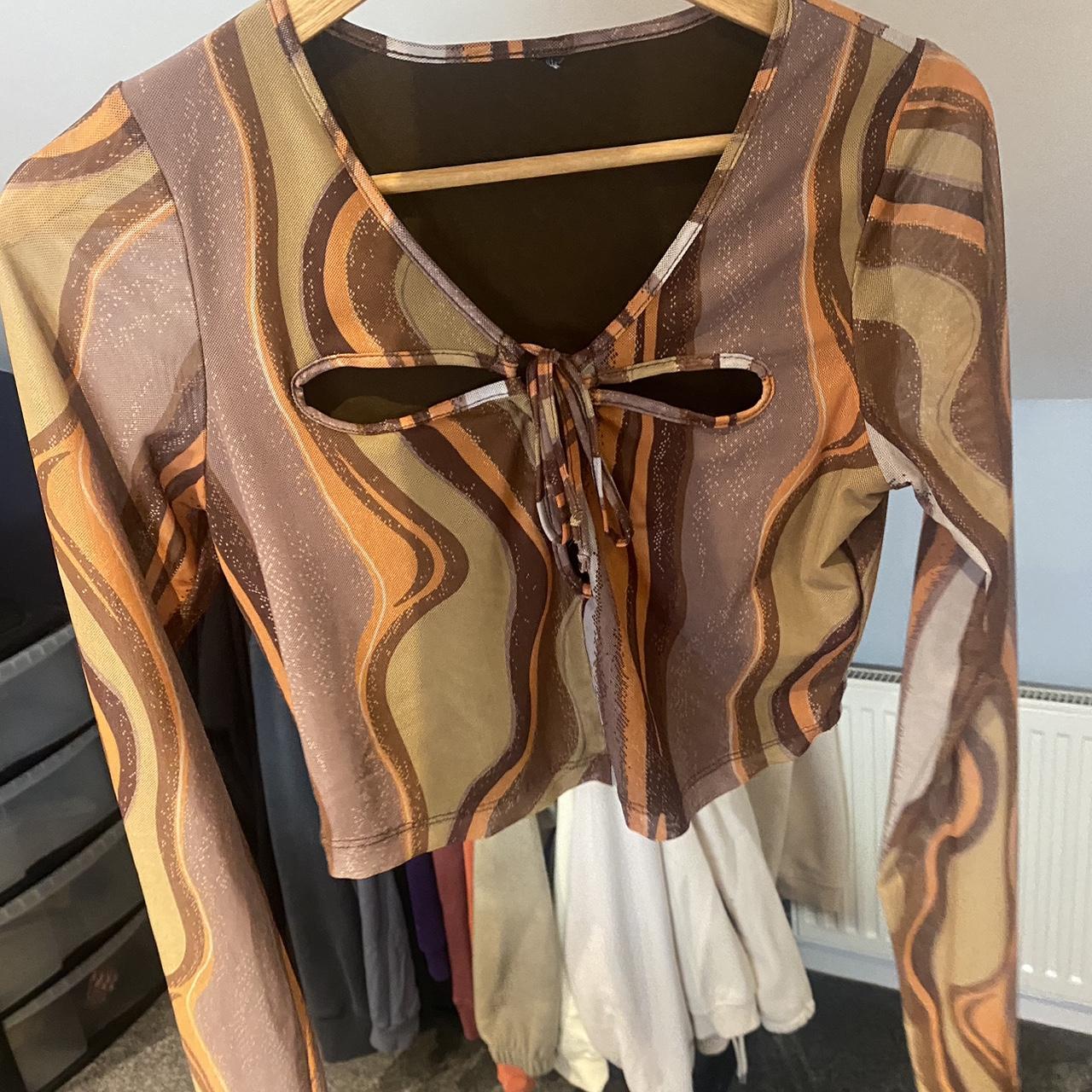 Motel rocks patterned cut out crop top Label cut out... - Depop