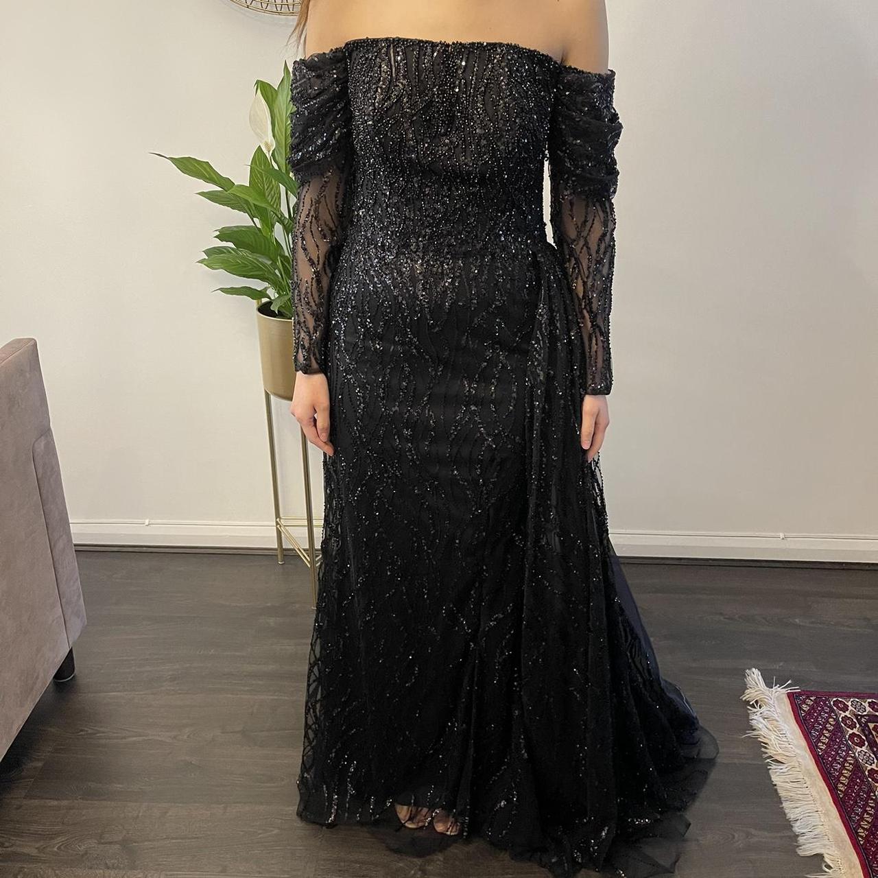 Black off the shoulder gown. Size 8. Beautiful... - Depop