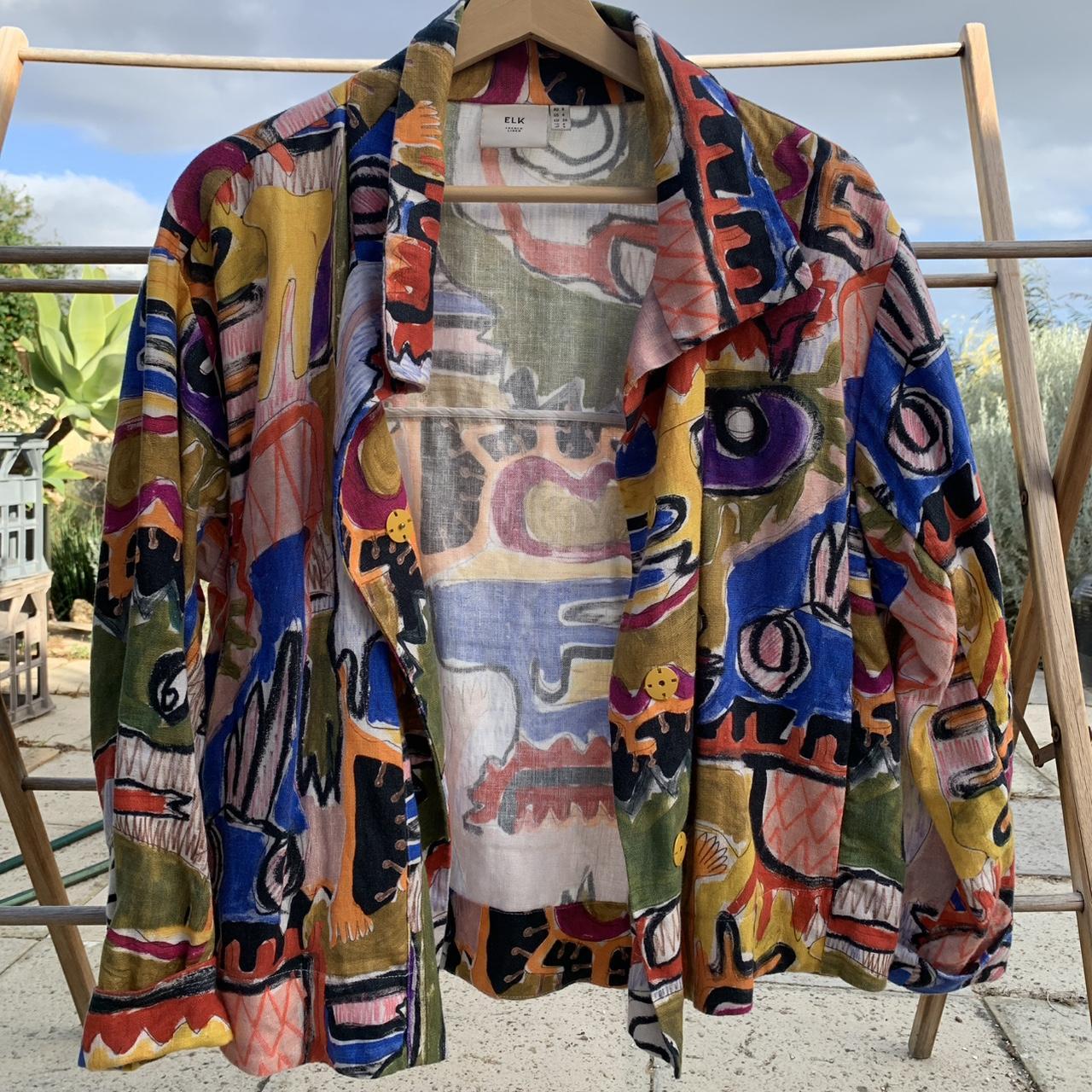 Elk French linen jacket Very cool abstract print and... | Depop