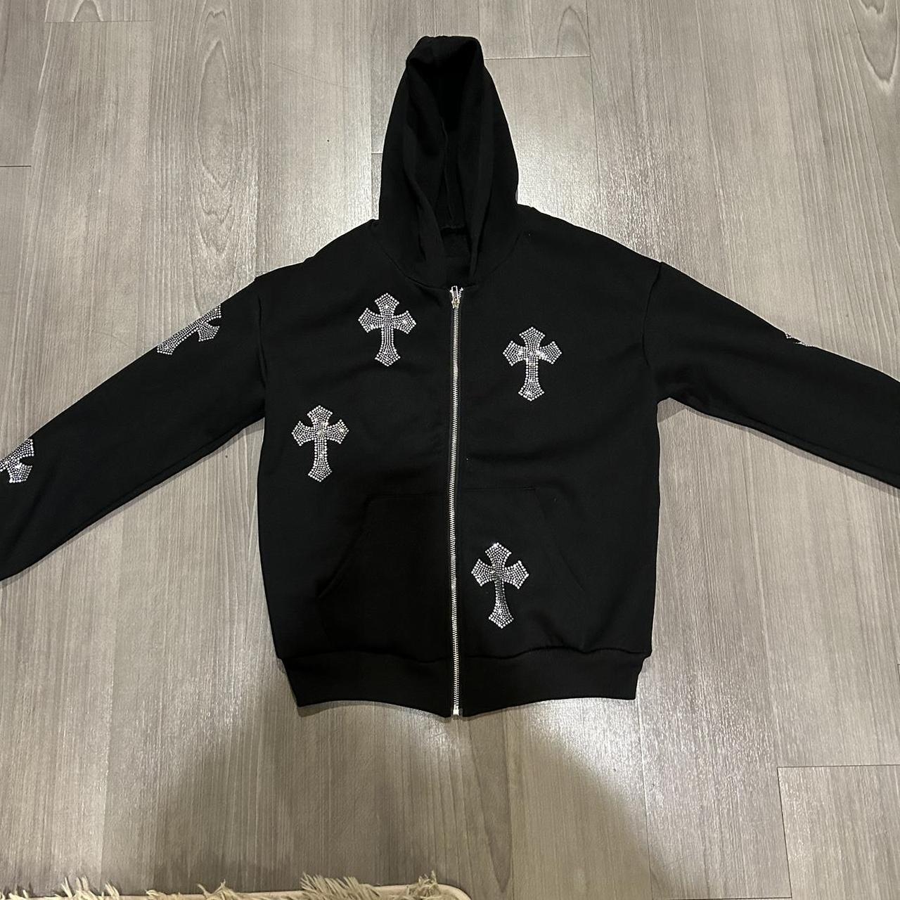 Y2K rhinestone cross zip up Mens Small No... - Depop