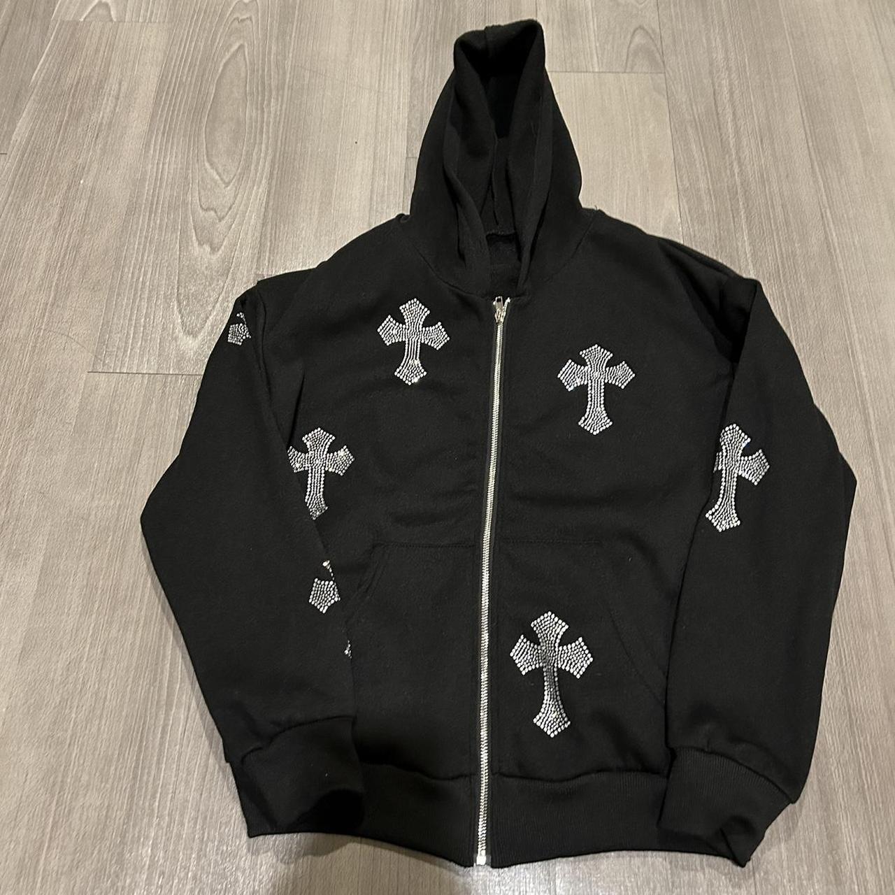 Y2K rhinestone cross zip up Mens Small No... - Depop