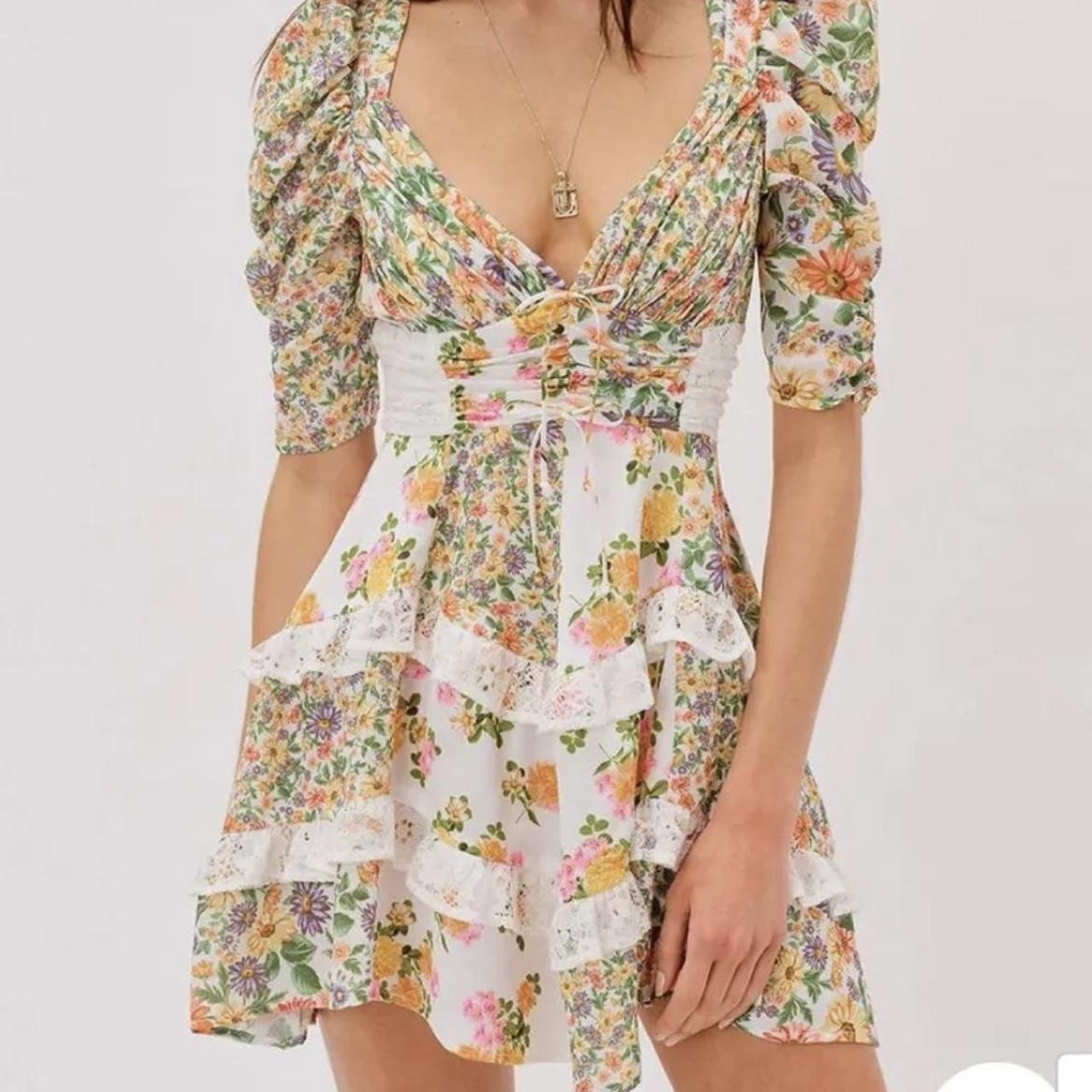 Floral mini dress For love and lemons doop! never... - Depop