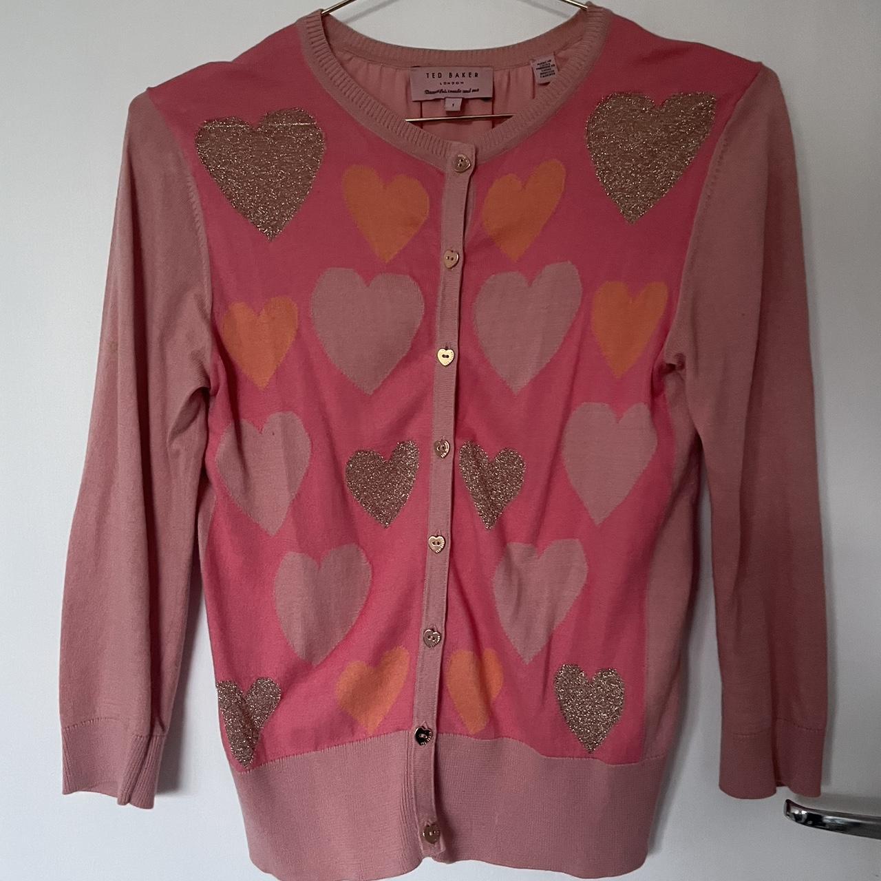 Pink and orange Ted Baker cardigan with satin back.... - Depop