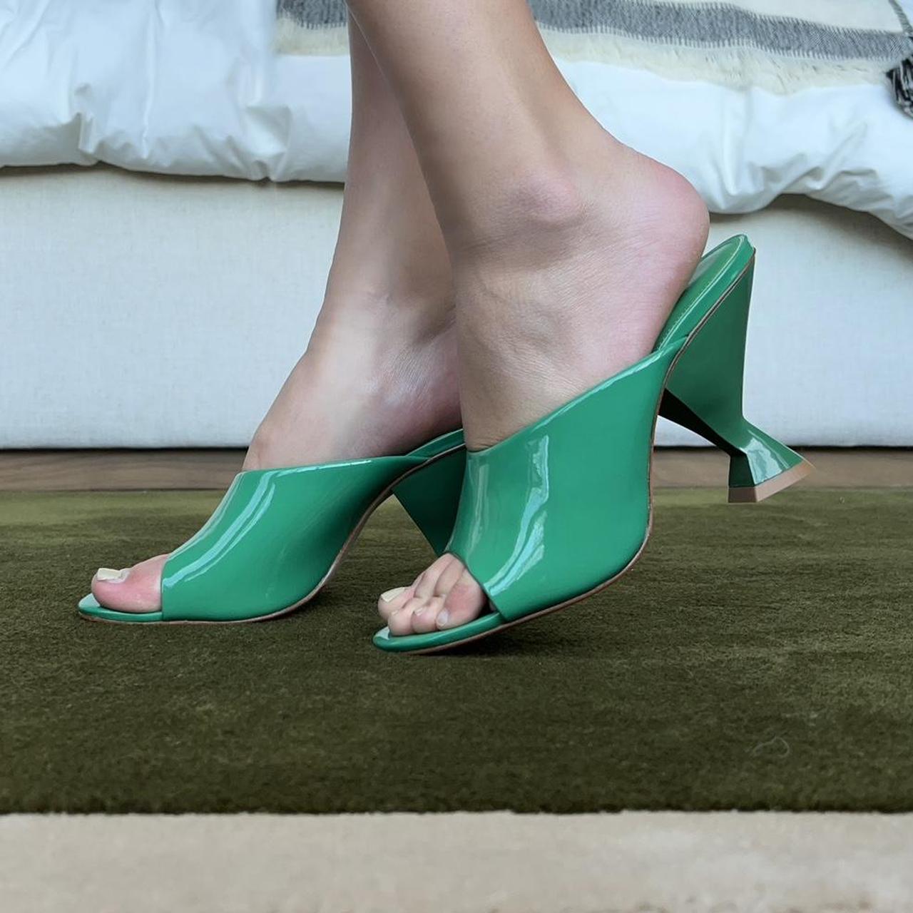 Larroudé Madonna mule heels. Green patent leather... - Depop