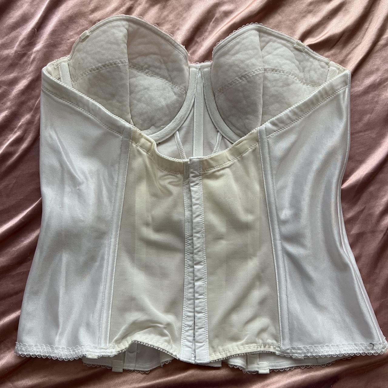 white silk corset top 🤍 size 40B with multiple clasp... - Depop