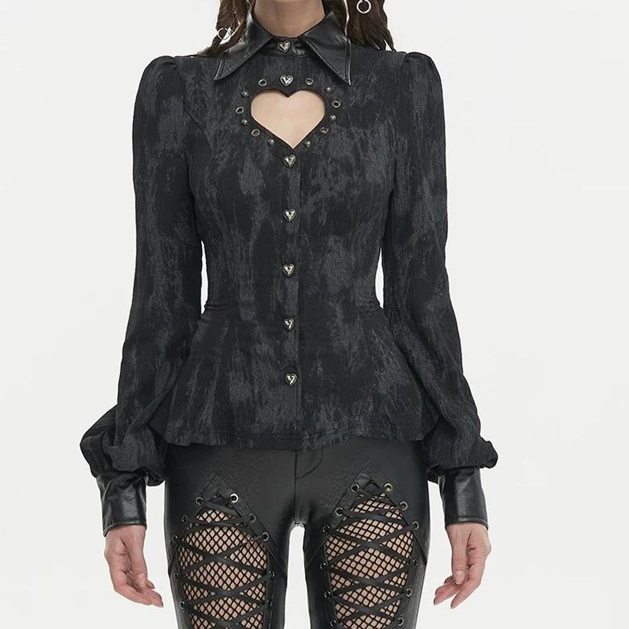Devil Fashion SHT100 Black gothic blouse with heart... | Depop