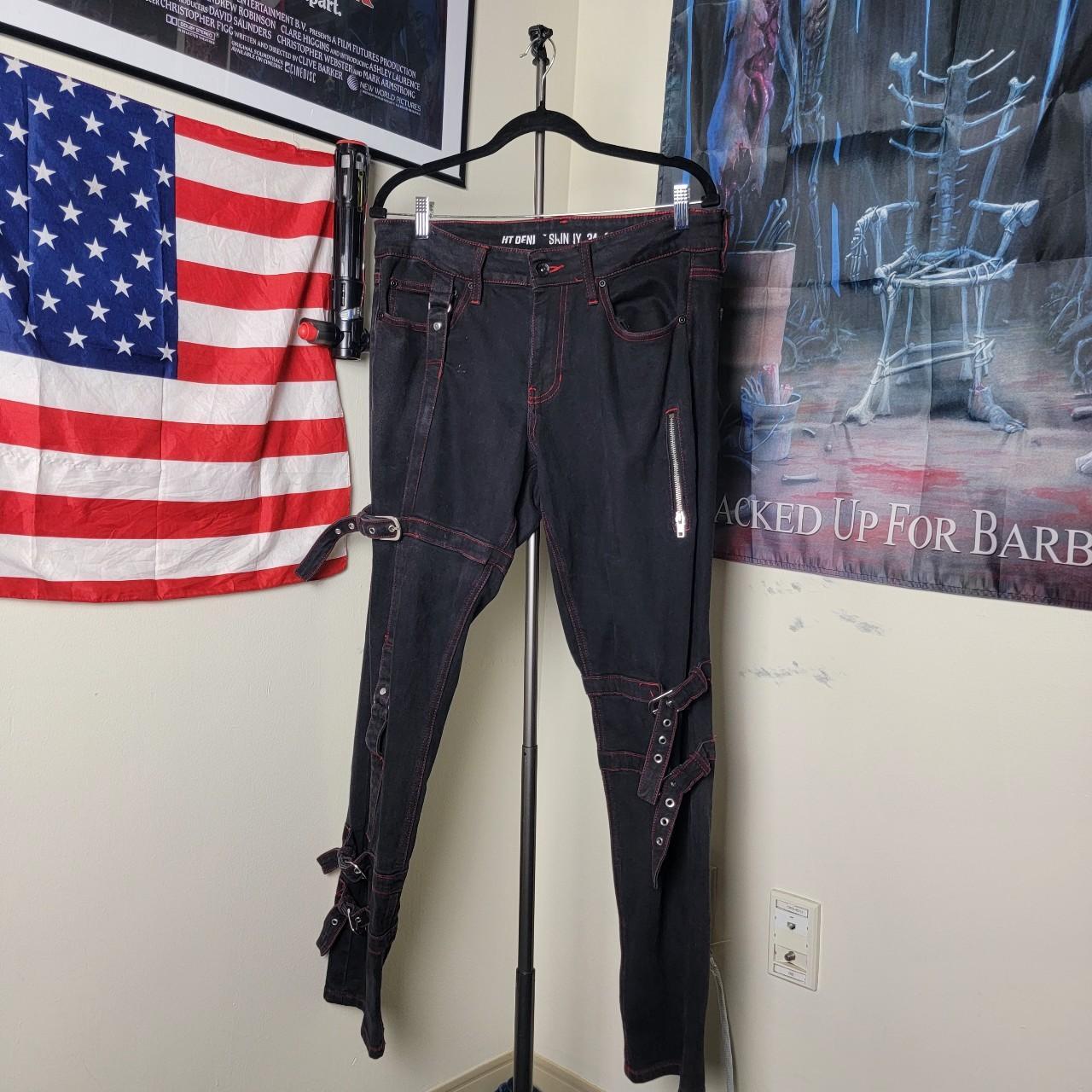 Hot Topic skinny fit black denim industrial goth... - Depop