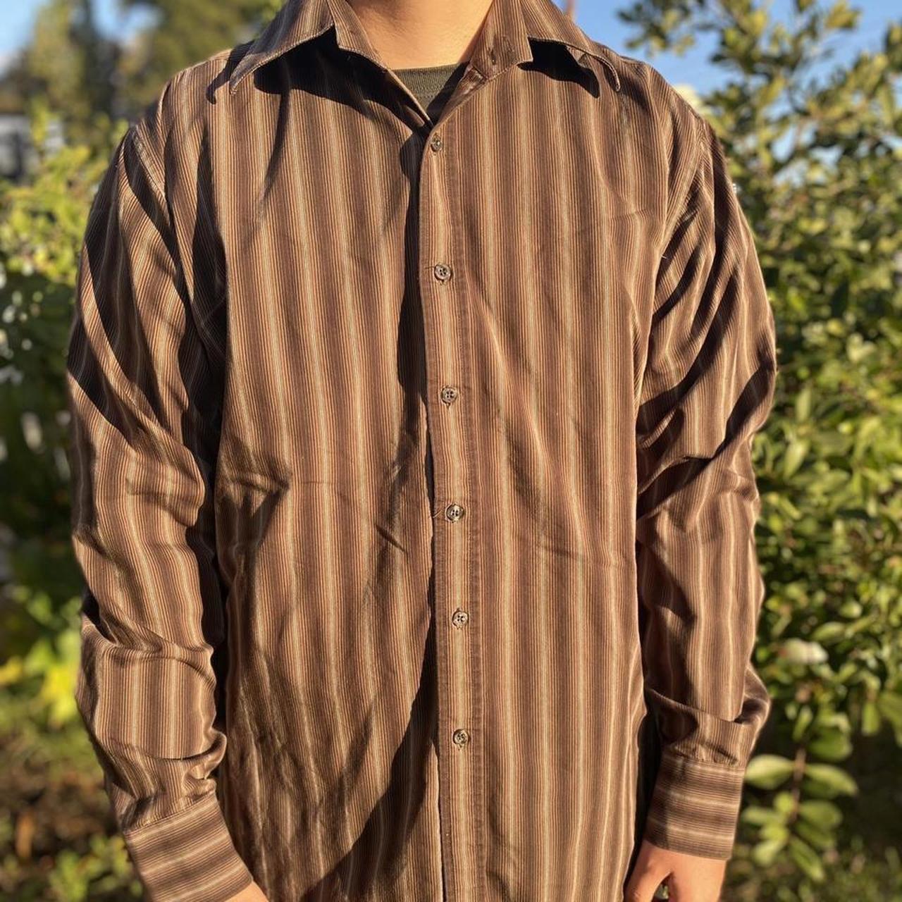 Red level nine 2000s Affliction style striped brown... - Depop
