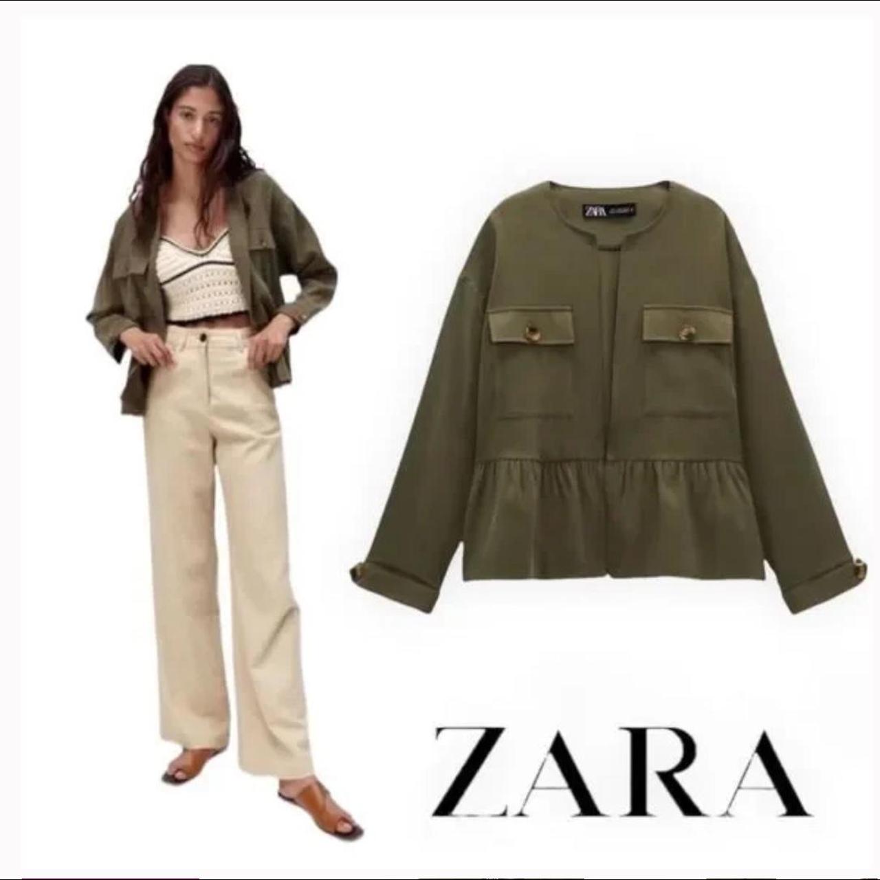 ZARA Women | Khaki | RUFFLED JACKET Size M/ Great... - Depop