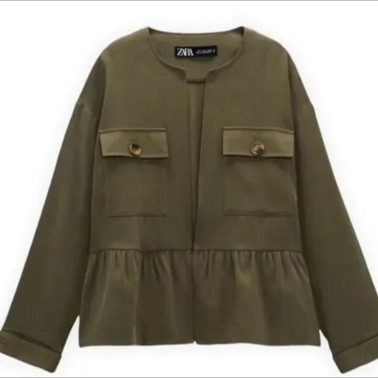 ZARA Women | Khaki | RUFFLED JACKET Size M/ Great... - Depop