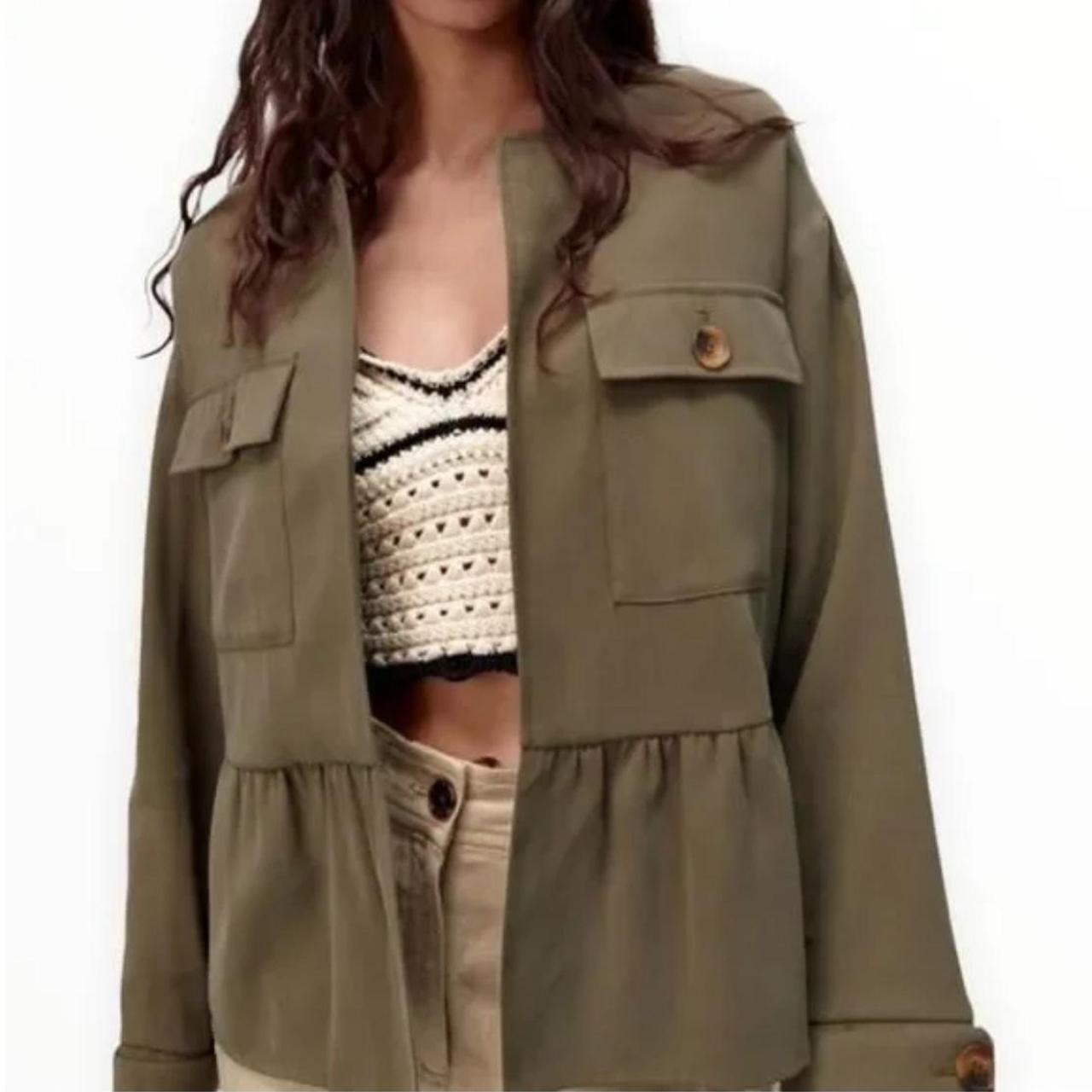 ZARA Women | Khaki | RUFFLED JACKET Size M/ Great... - Depop