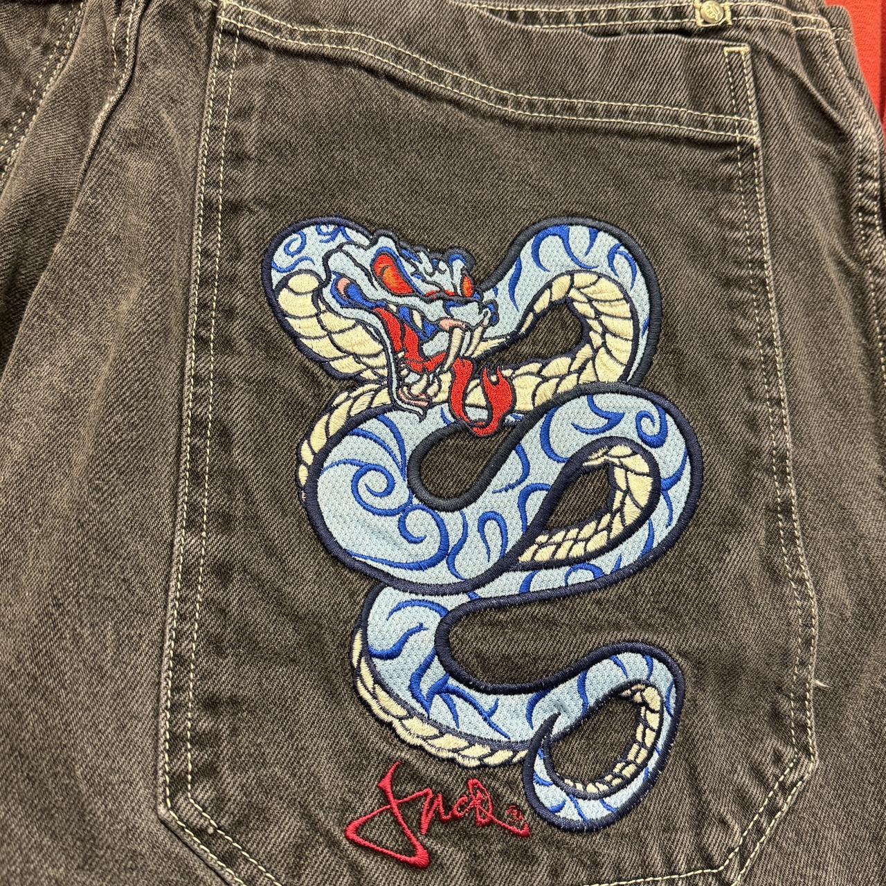 JNCO Jeans Shorts w/ Snake Embroidery Very... - Depop