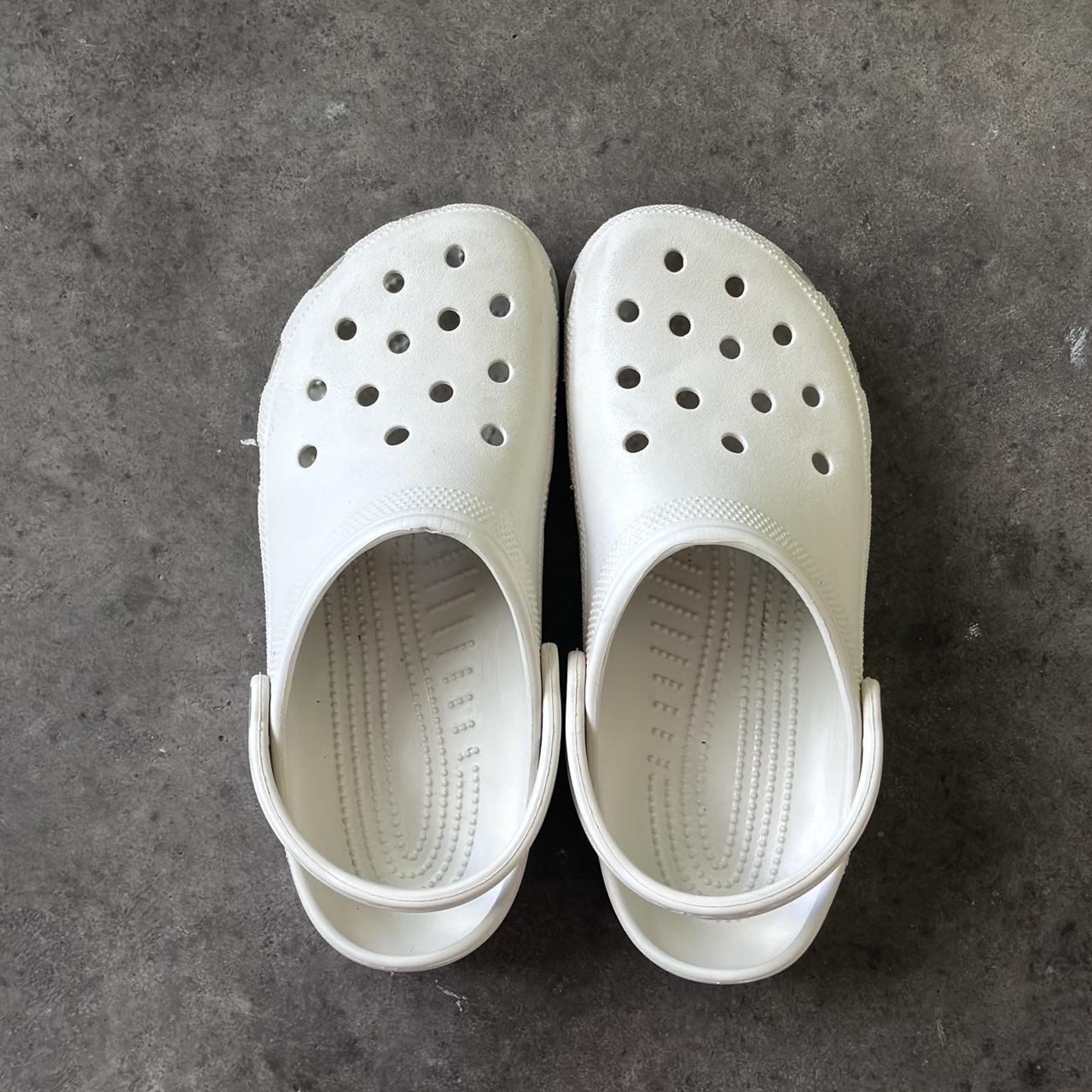 neutral off white crocs basically brand new size 9... - Depop