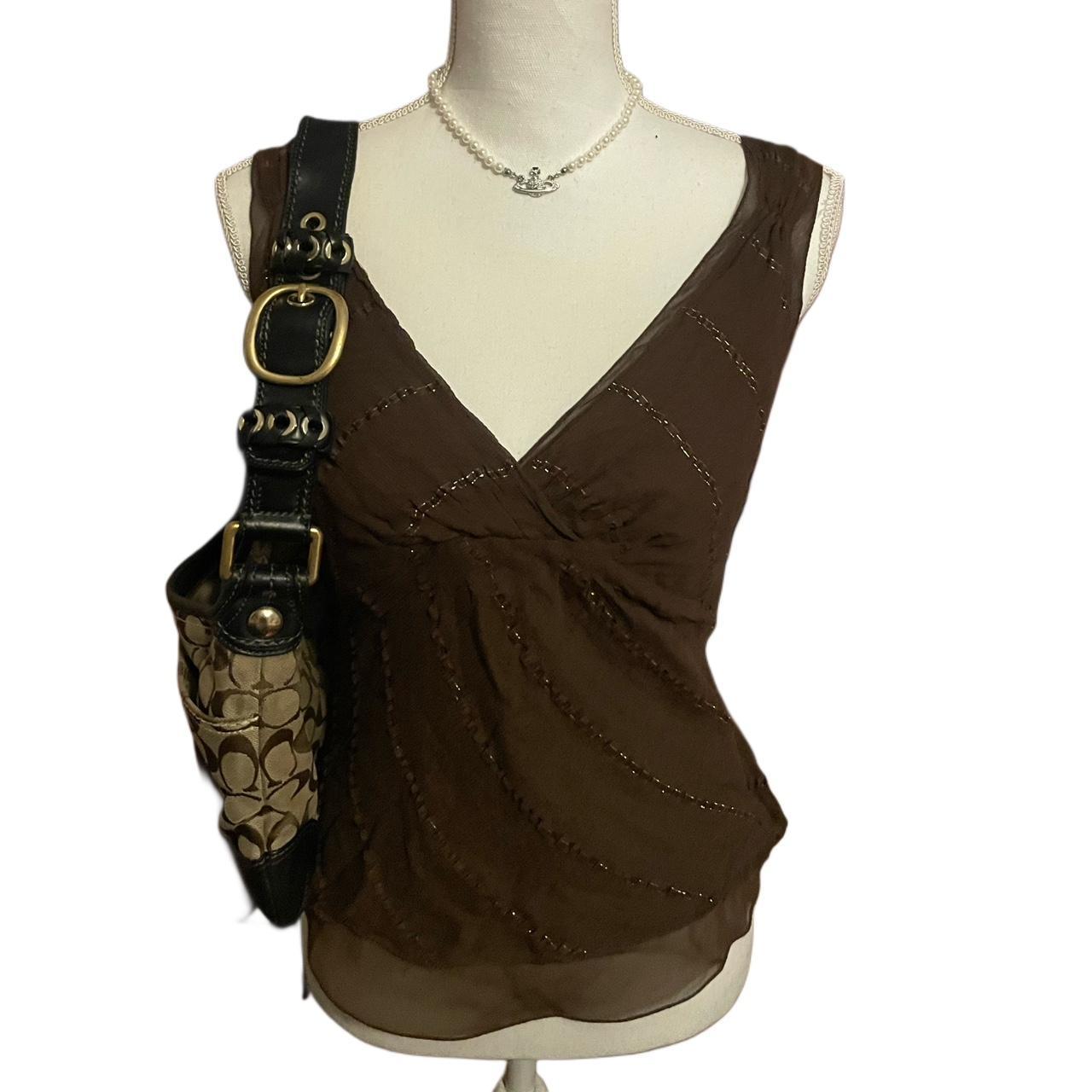 brown sheer top , fits snug on the body size medium... - Depop