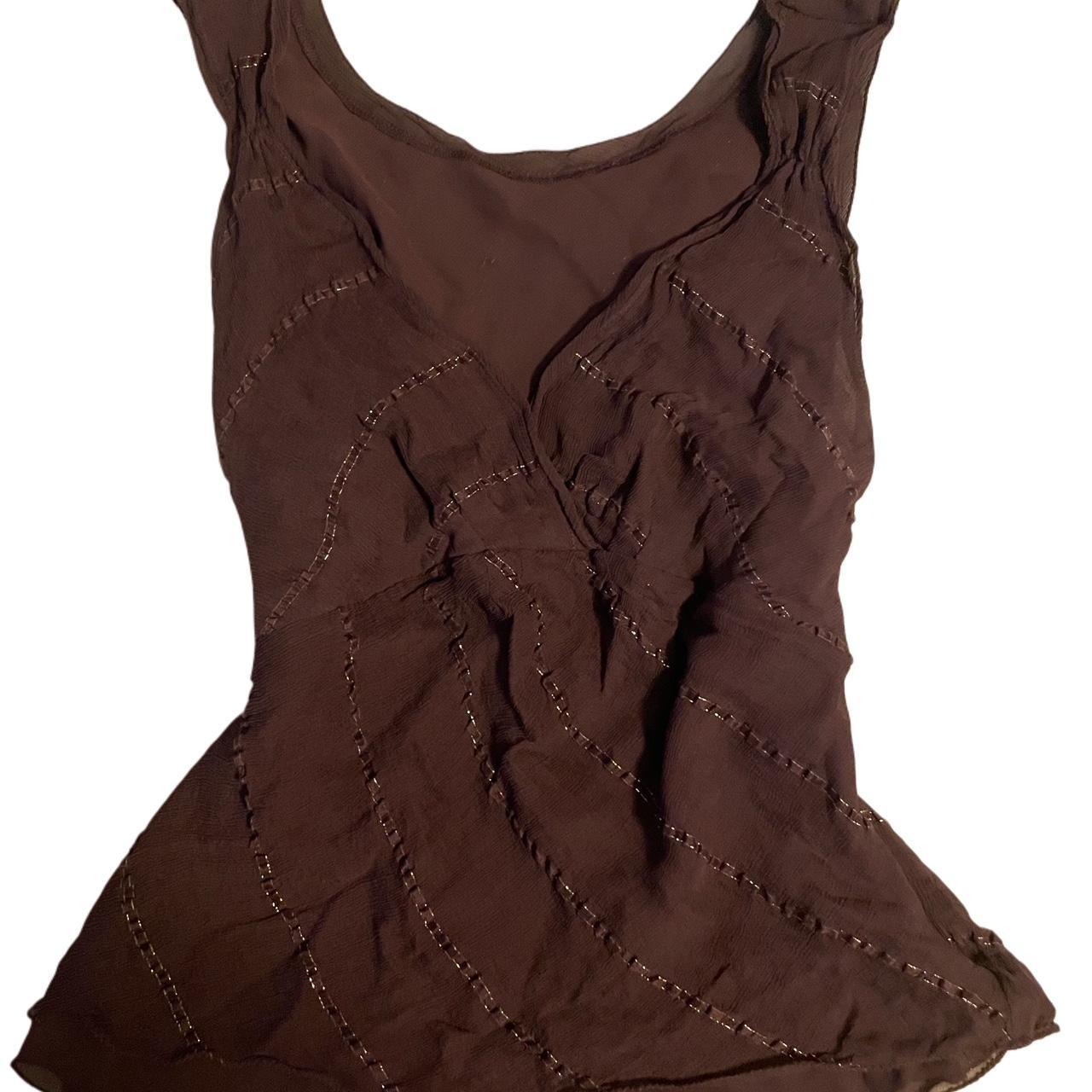 brown sheer top , fits snug on the body size medium... - Depop