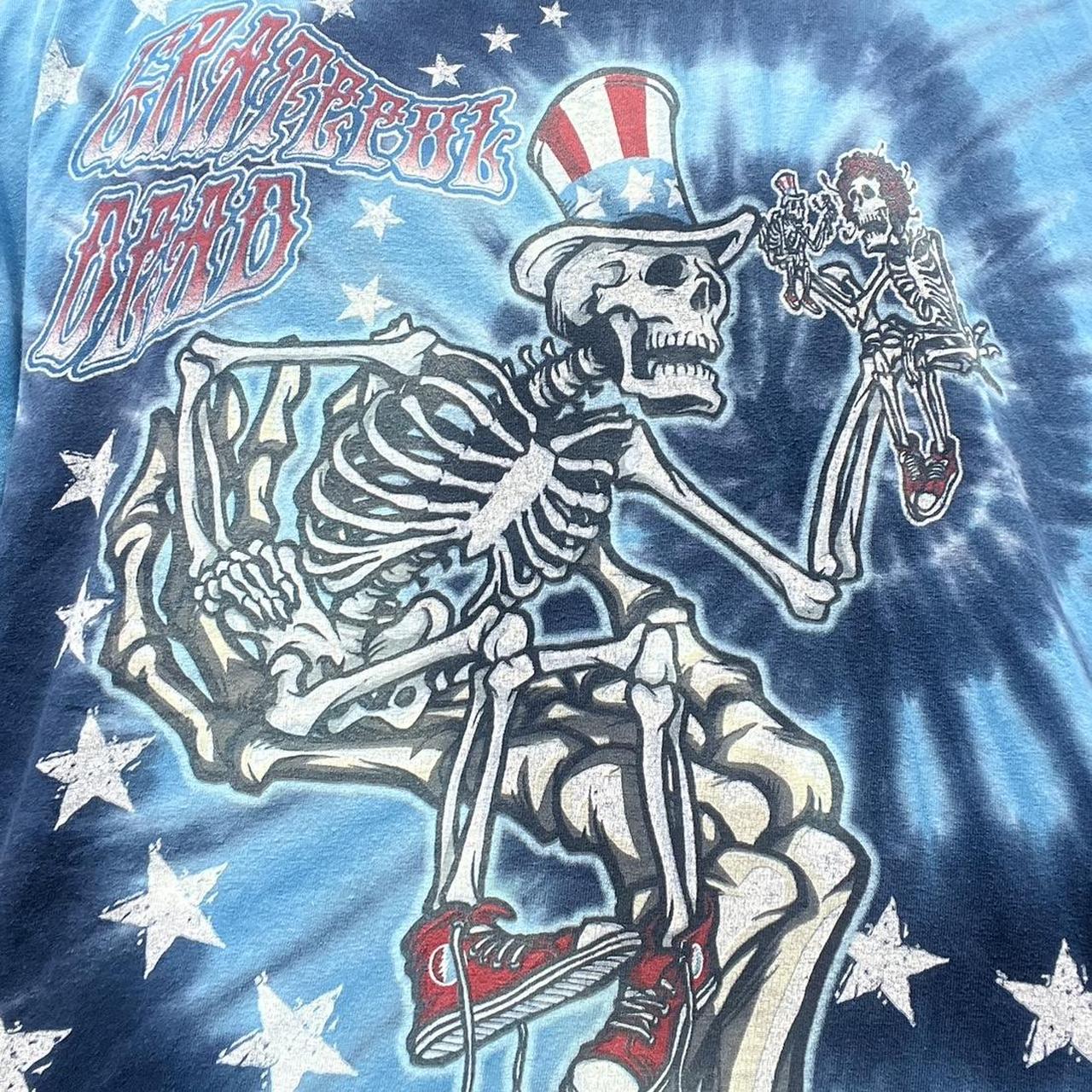 Y2K GRATEFUL DEAD LIQUID BLUE SKELETON TYE DYE 2000... - Depop