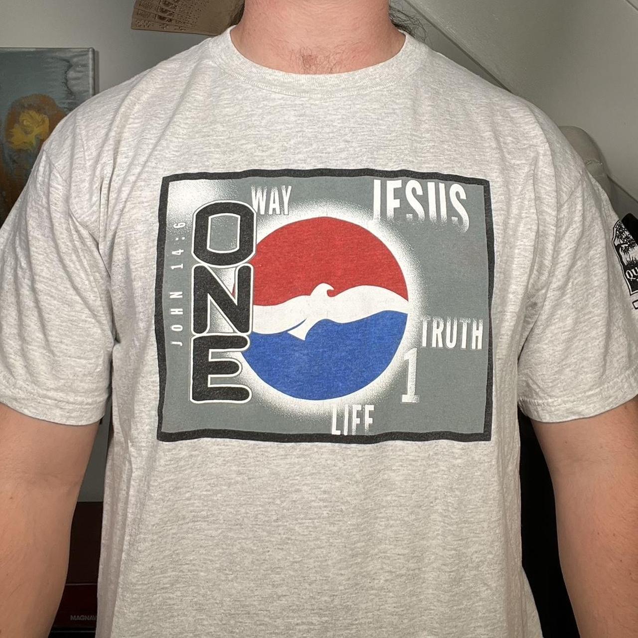 VINTAGE 90s JESUS PEPSI SPOOF T SHIRT. In a men's... - Depop