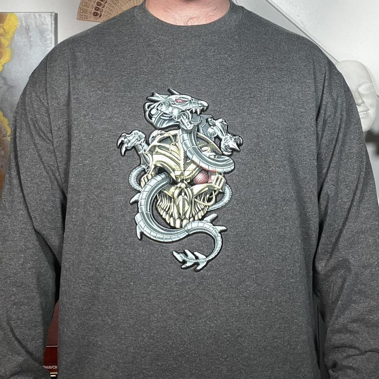 Y2K 2000s DRAGON AND SKULL TOP HEAVY METAL SKATER... - Depop