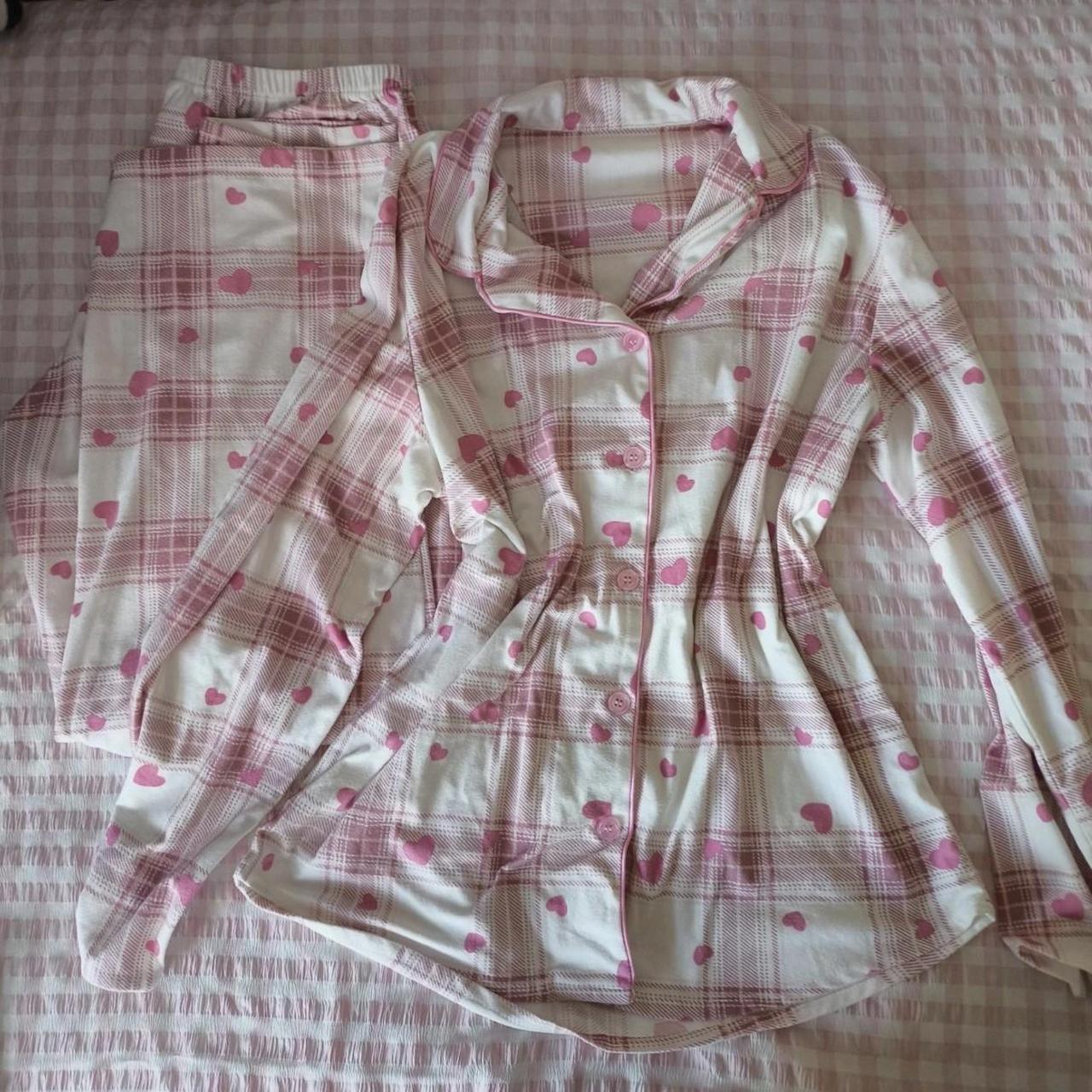 Pink plaid heart pyjamas Soft pink heart pyjamas... | Depop