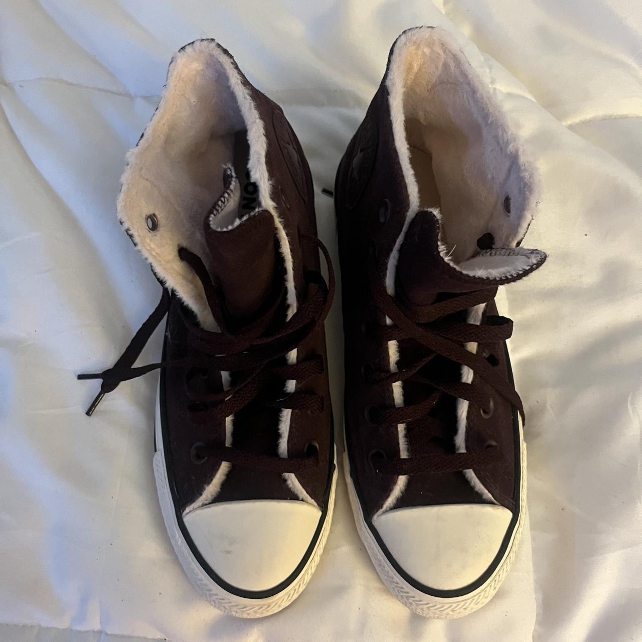 fuzzy maroon suede converse never worn size 7.5 - Depop