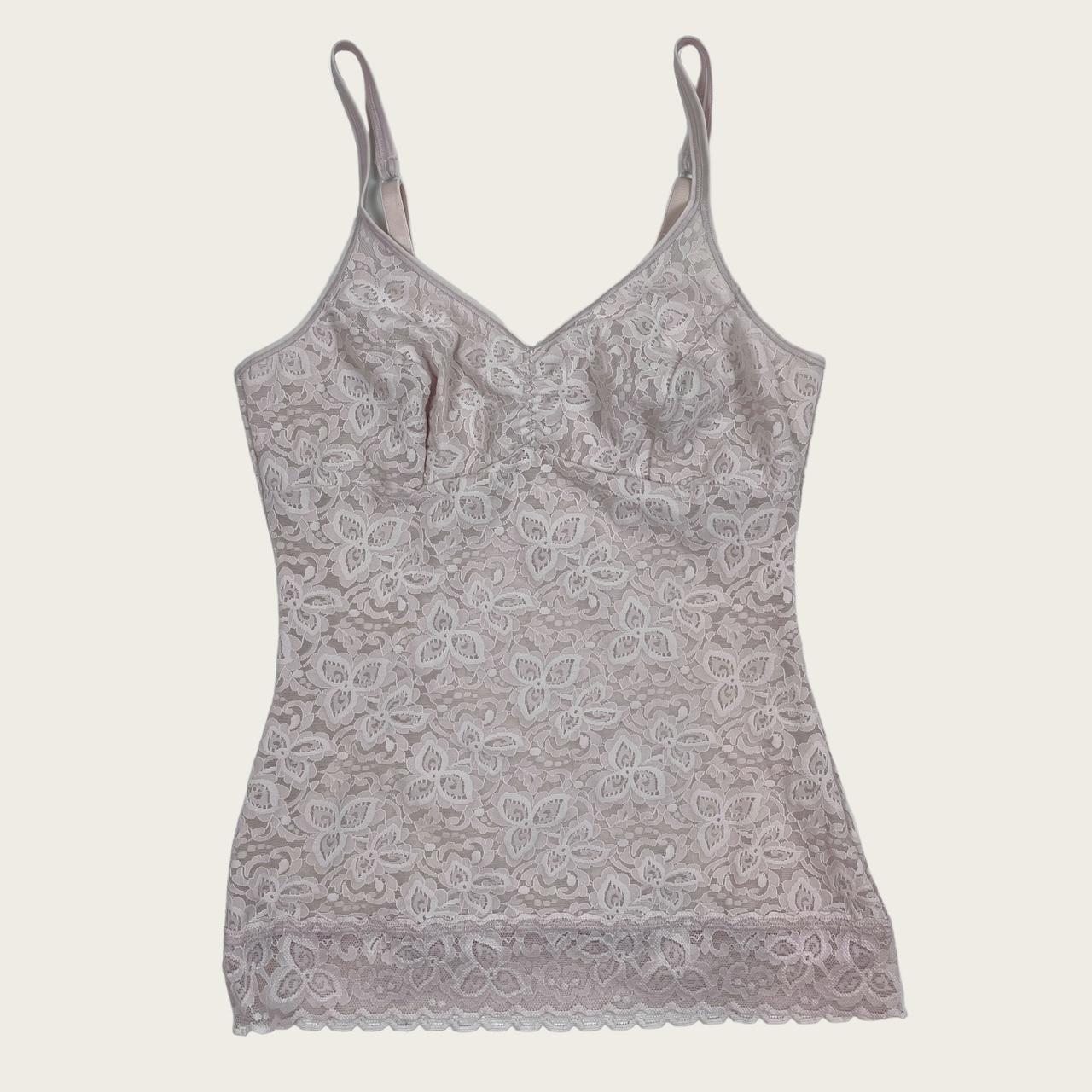 Semi-sheer lace tank top -color is a light nude... - Depop