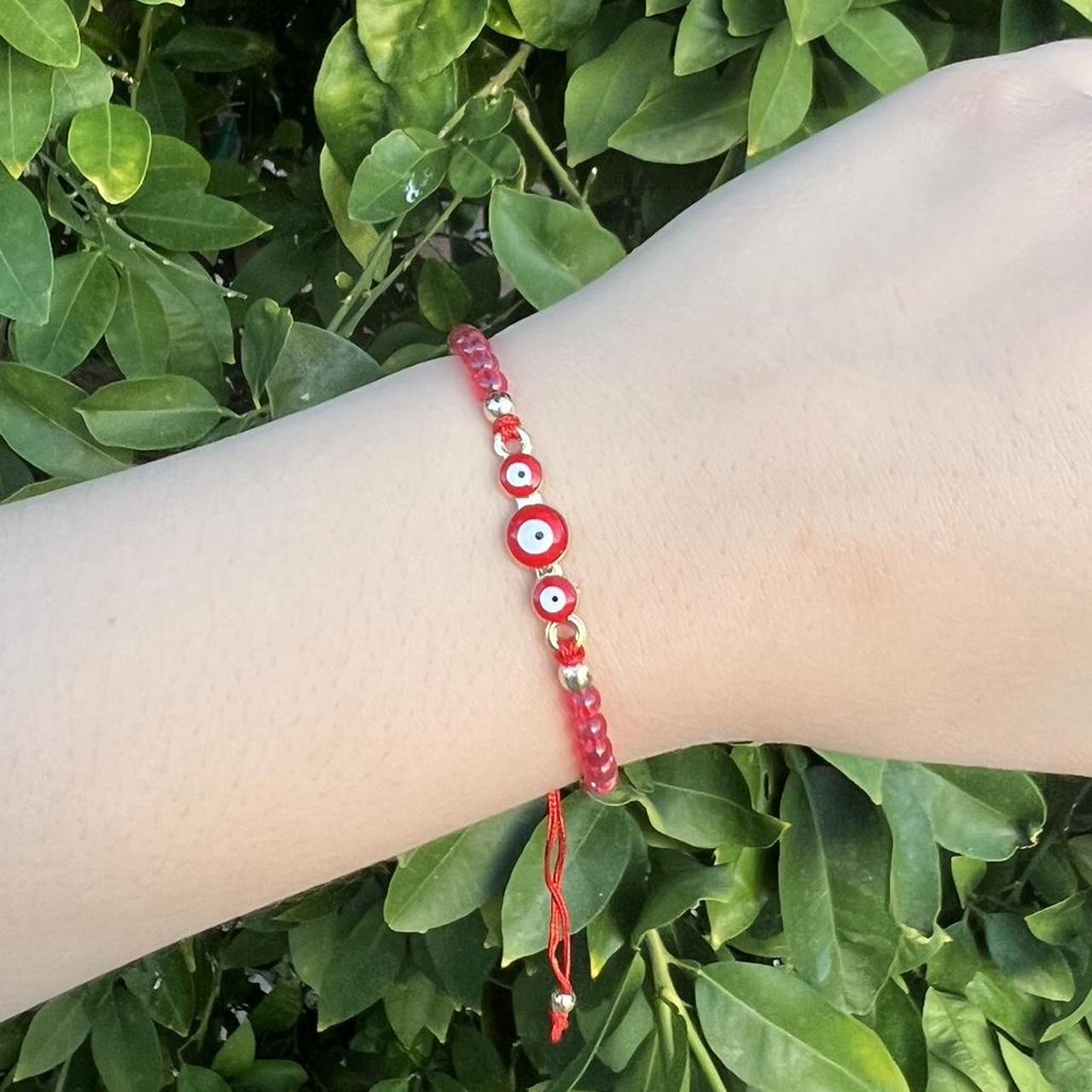 Red Evil eye string bracelet handmade by me Price... - Depop