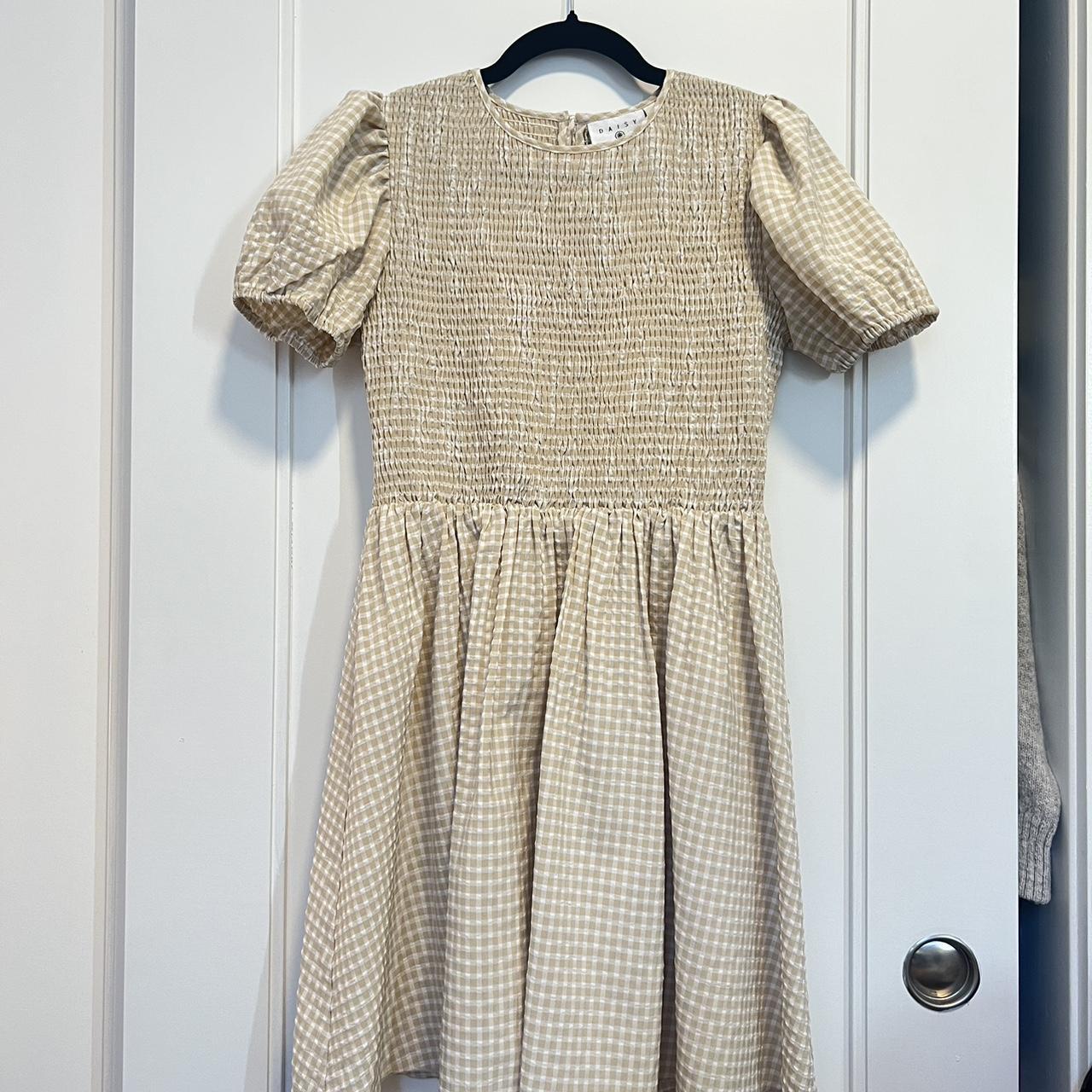 daisy street brown puff sleeve gingham dress size... - Depop