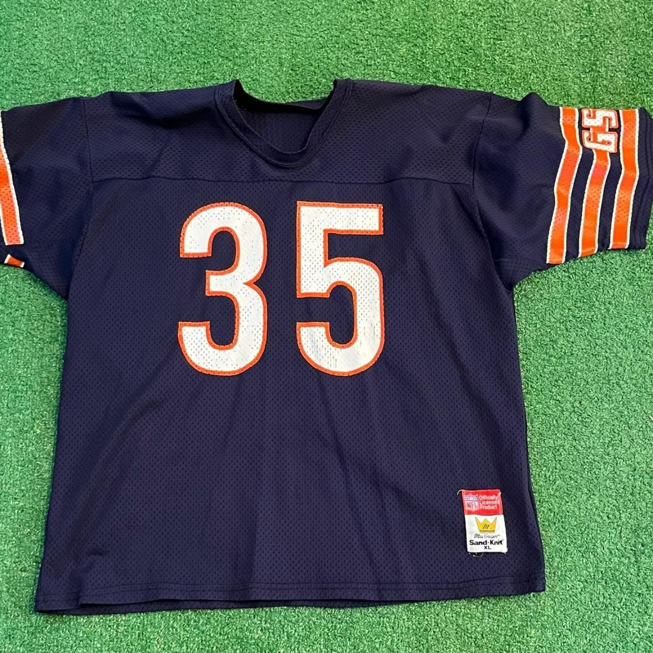 Vintage 80s Chicago Bears Sand Knit Jersey Navy and... - Depop