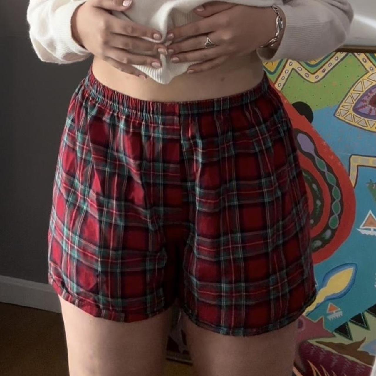 red cotton boxer shorts perfect to sleep in or... - Depop