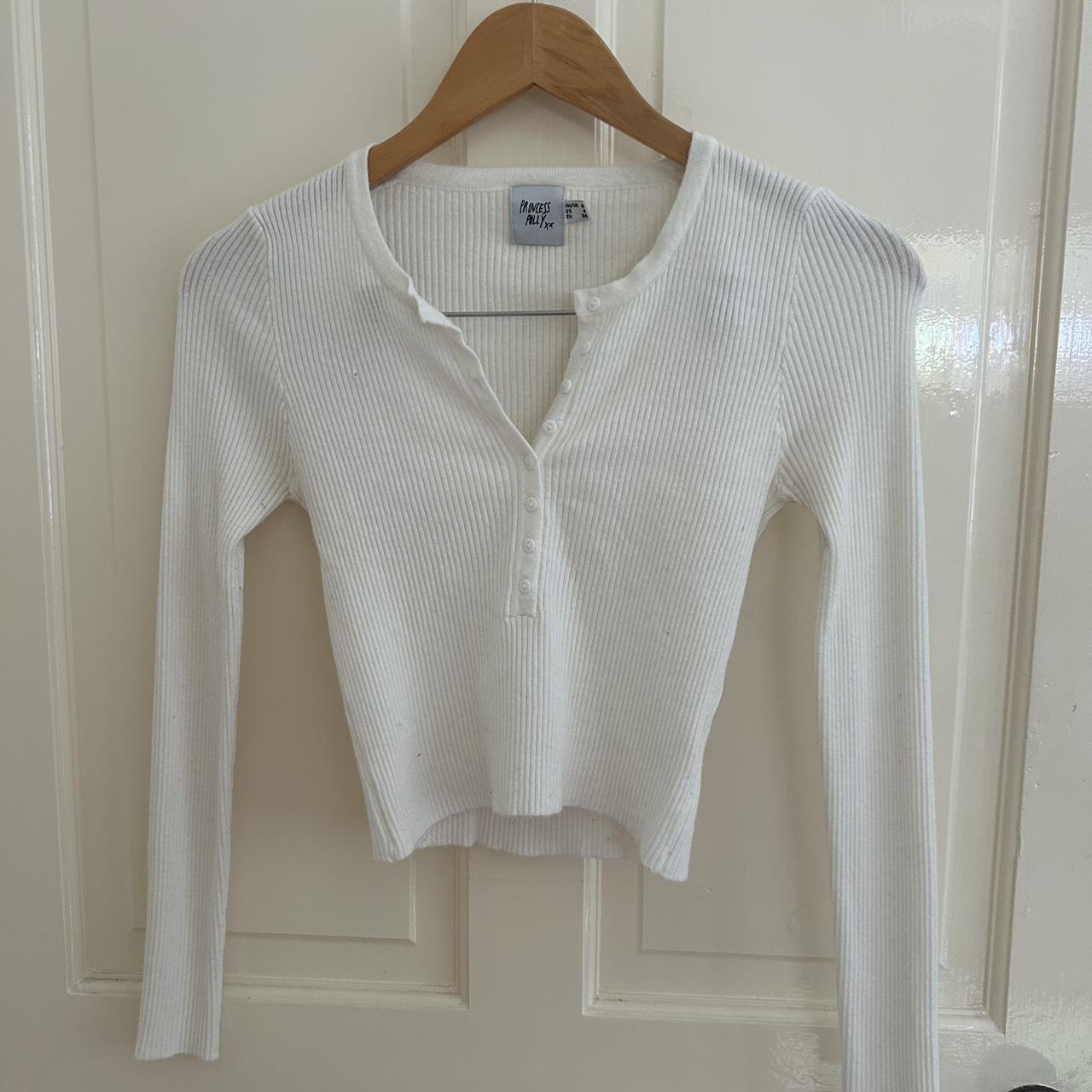 princess polly knit long sleeve white s small hole... - Depop