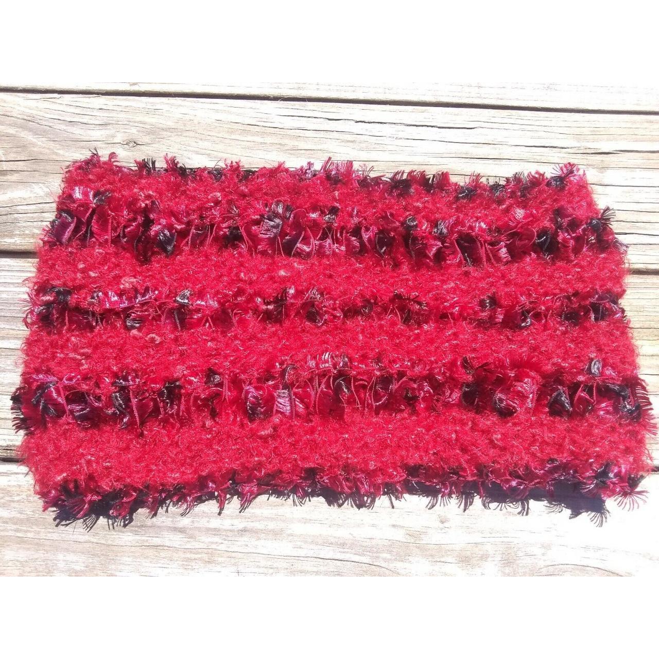 Red Feather Boa Cowl Handmade Knit Infinity Scarf... - Depop