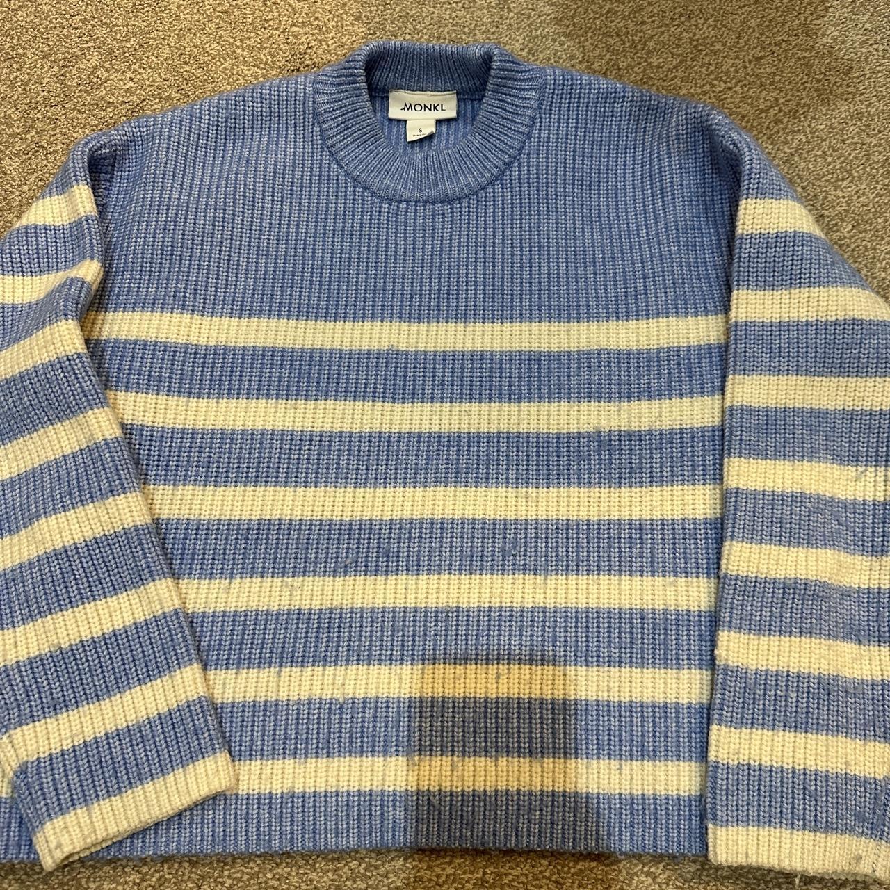 Monki Blue Stripe Jumper Size Small Worn, but in... - Depop