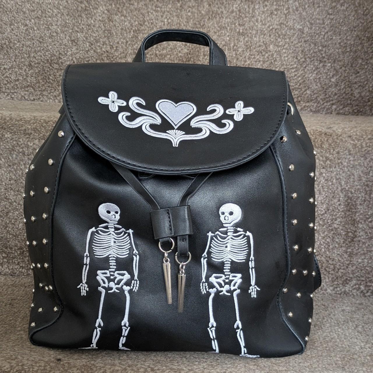 Black and white studded skeleton backpack, #goth... | Depop