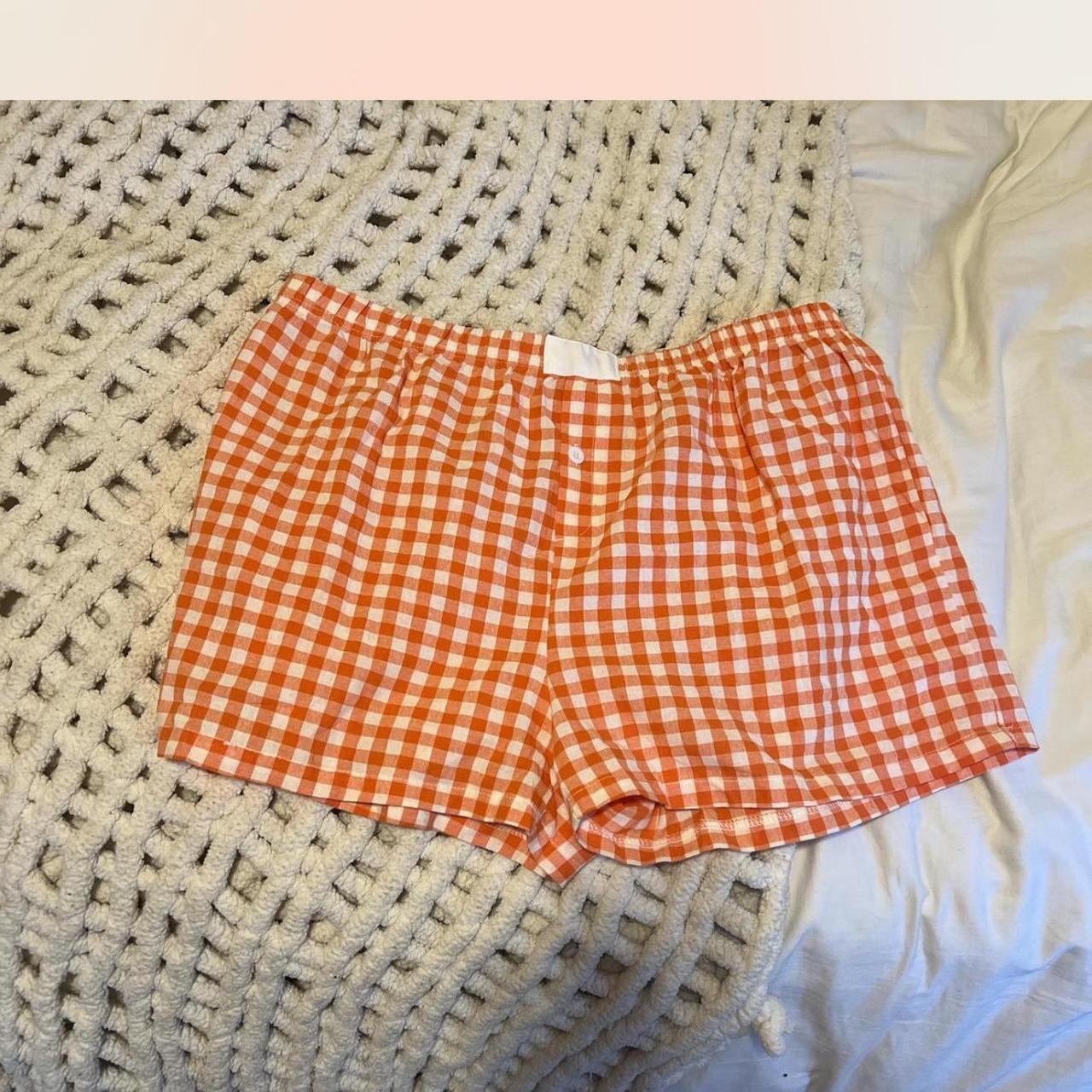 large boxer shorts orange and white gingham - Depop