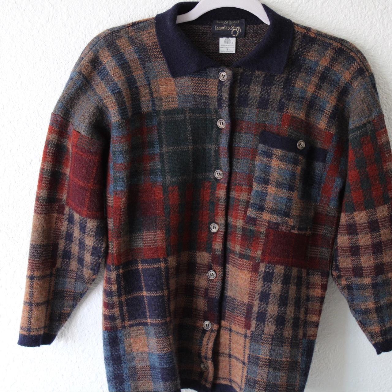 Plaid multicolor flannel jacket. Vintage 90s tricots... - Depop