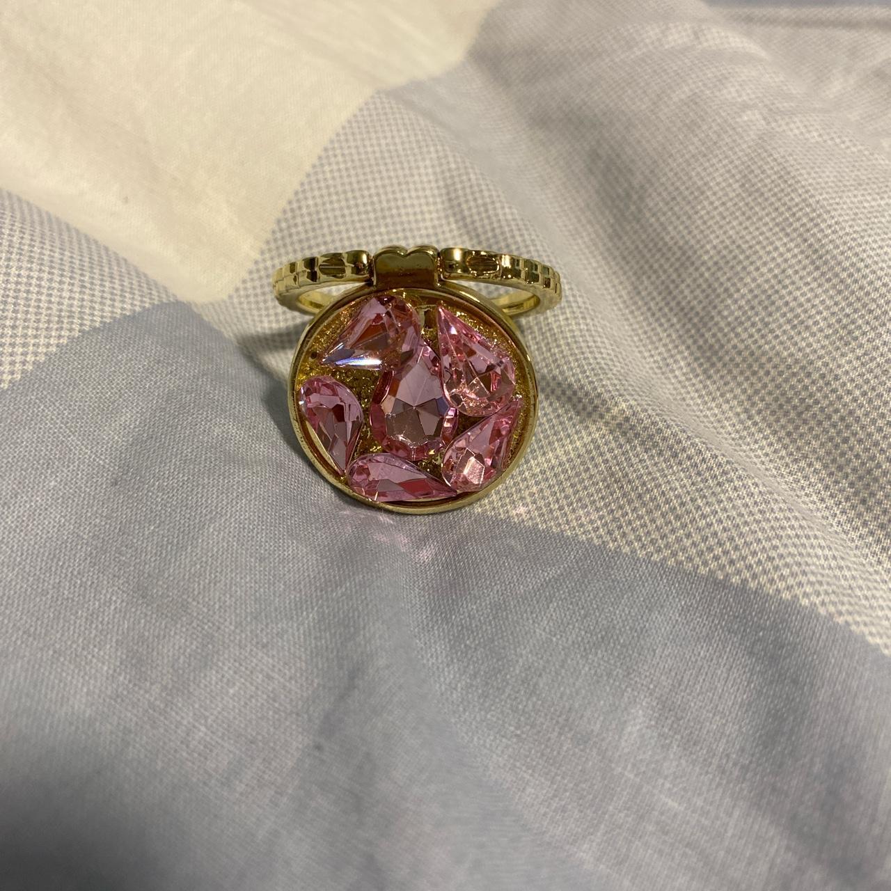 Cute pink and gold rhinestones phone ring/grip - Depop