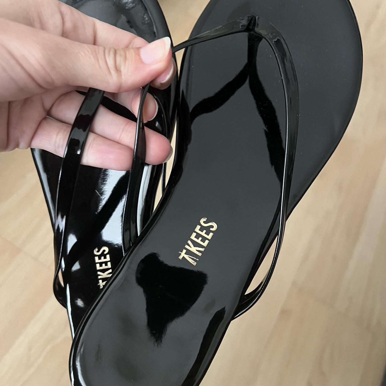 Tkees shiny black sandals NWOT tags size 9 never... - Depop