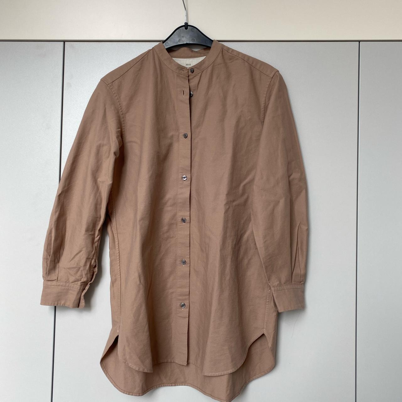 Muji brown tan shirt stand collar ladies XS-S cotton... - Depop
