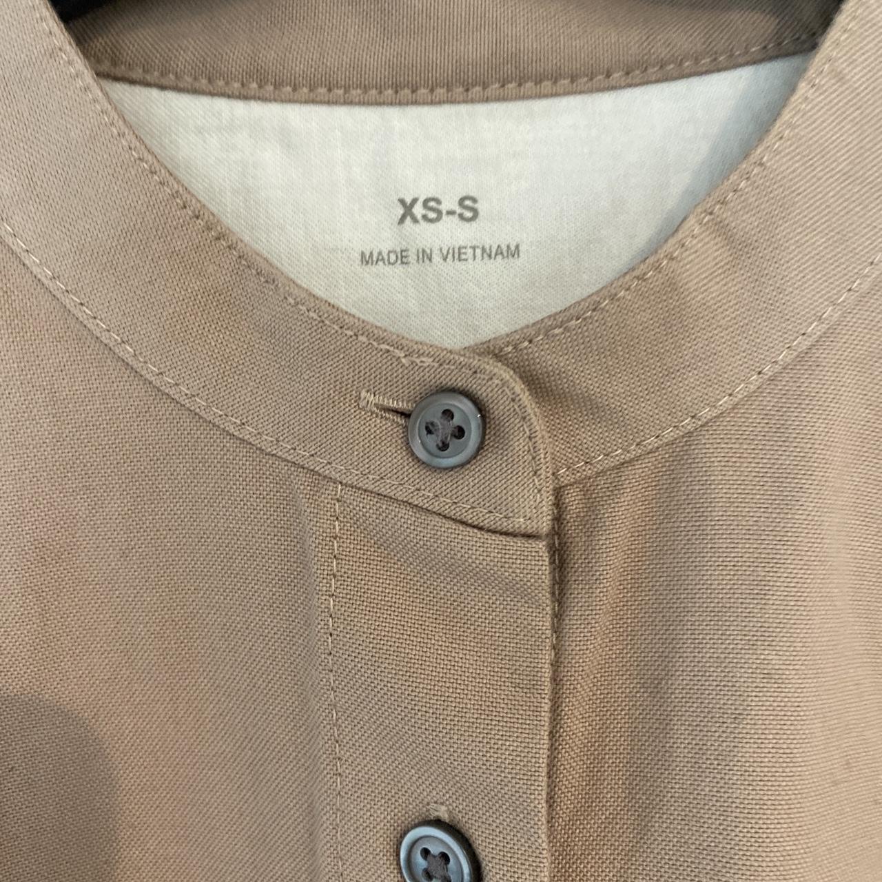 Muji brown tan shirt stand collar ladies XS-S cotton... - Depop