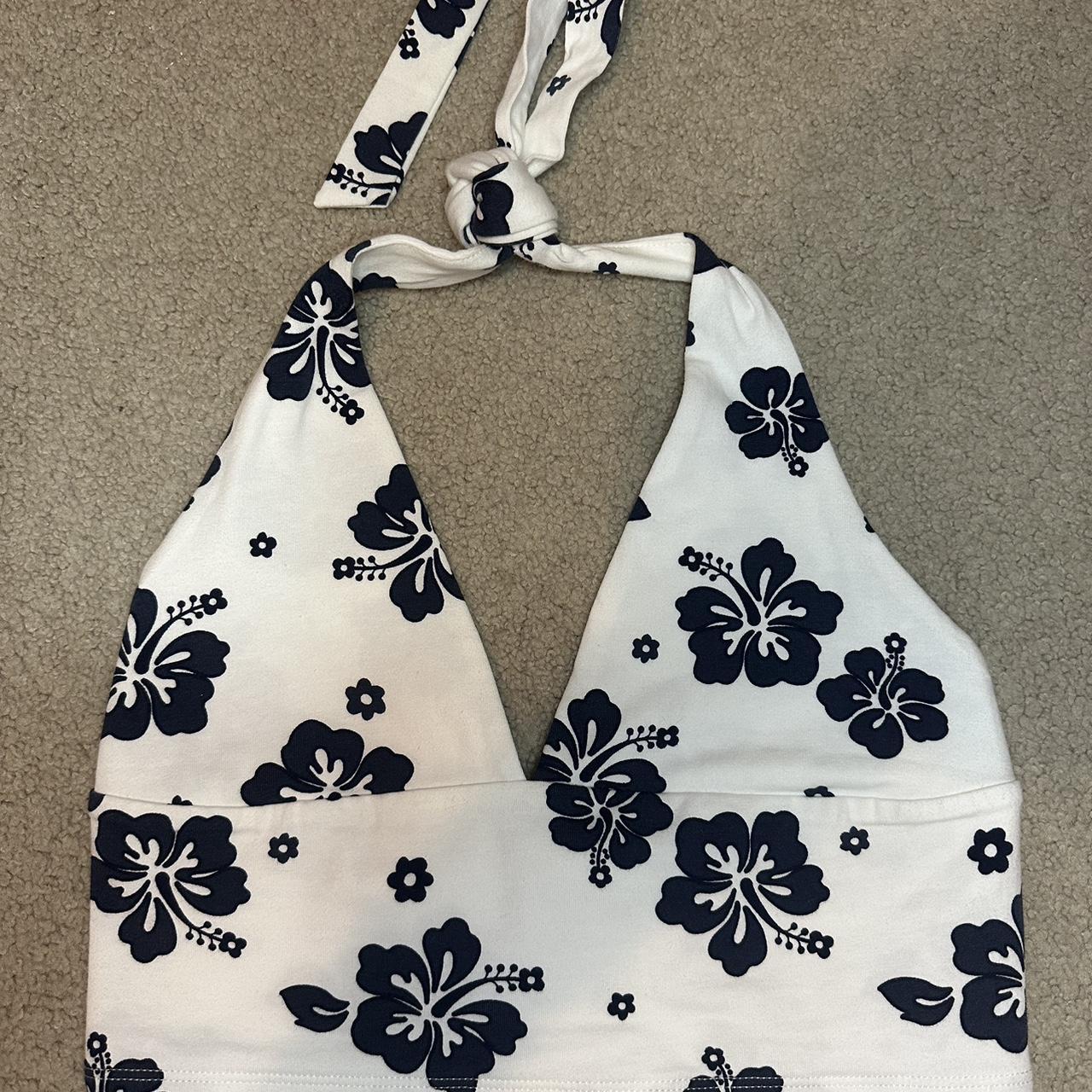 GARAGE halter cropped tank top with hibiscus floral... - Depop