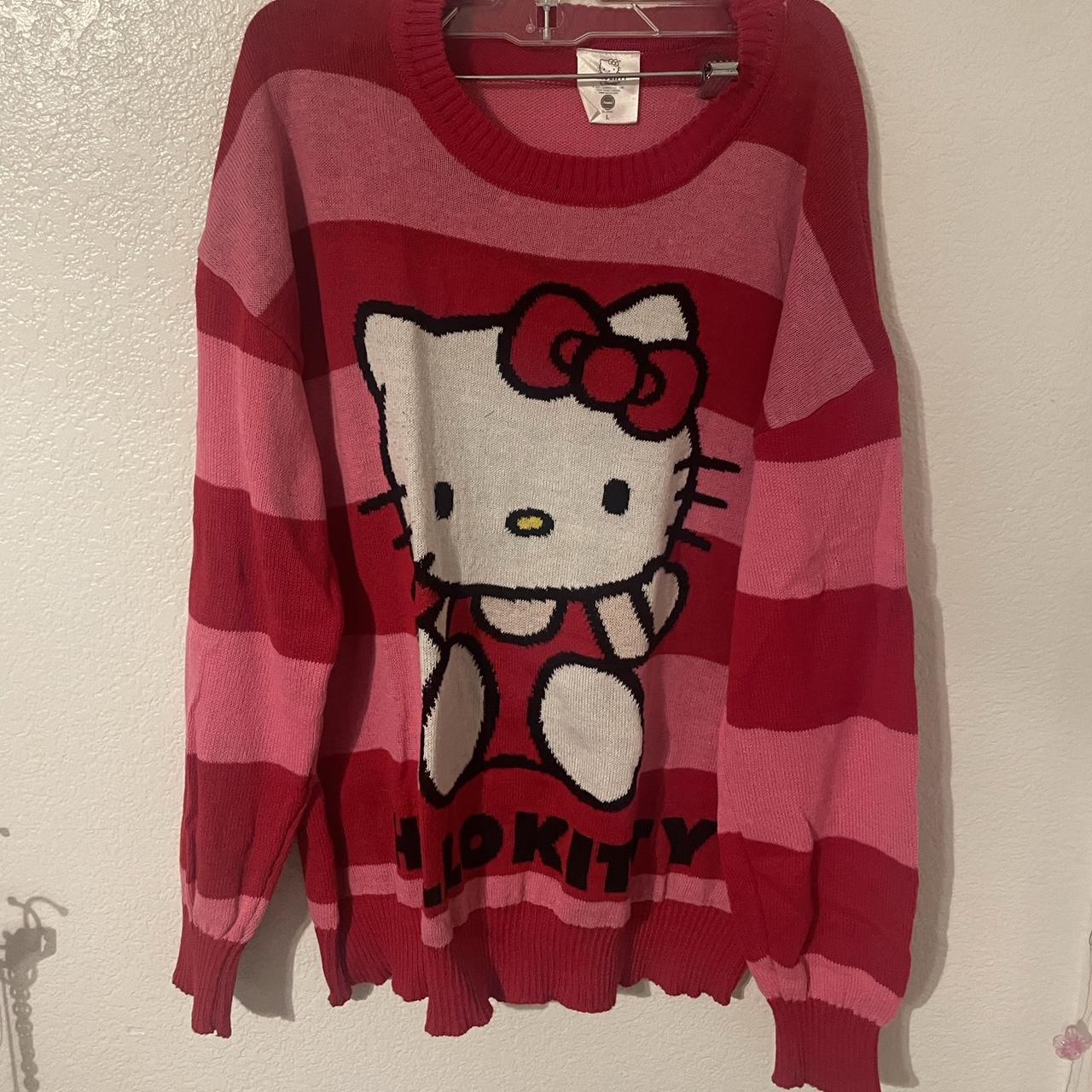 Hello Kitty stripped sweater! Pink/Red Worn once!... - Depop