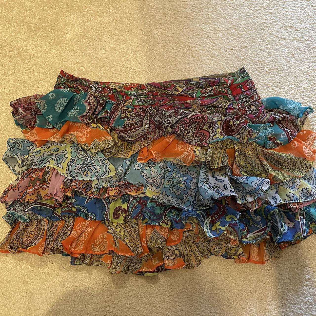 Viral Zara patchwork ruffle skirt Size: Medium... - Depop