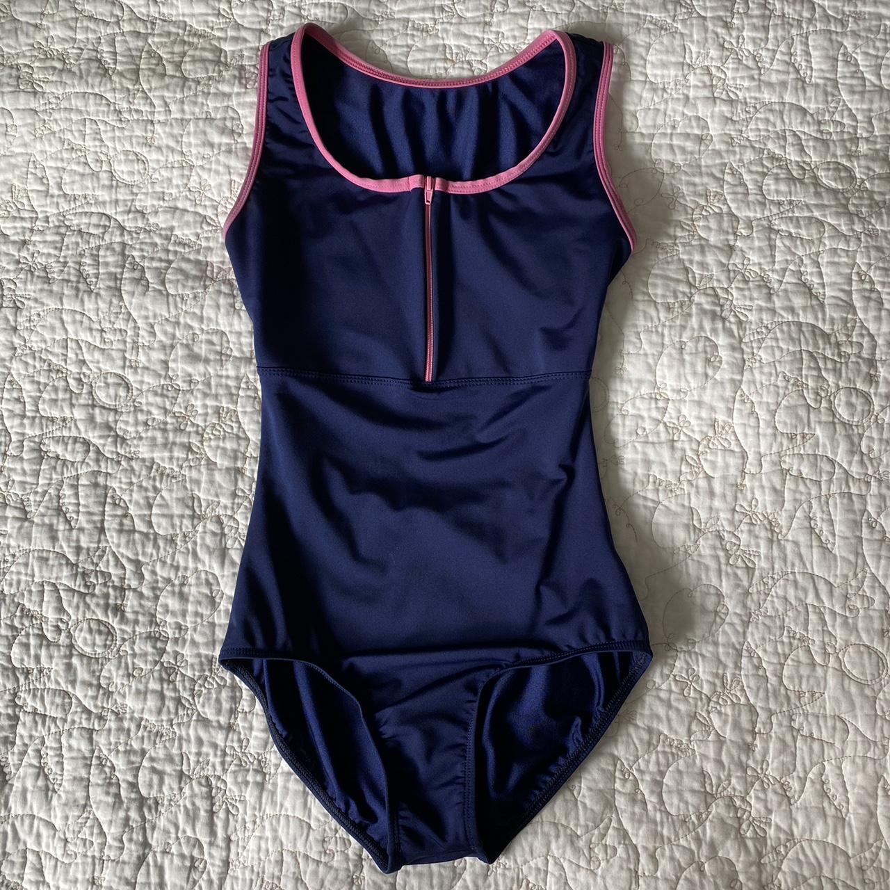 Navy mariia leotard with pink trim Quarter zip... - Depop