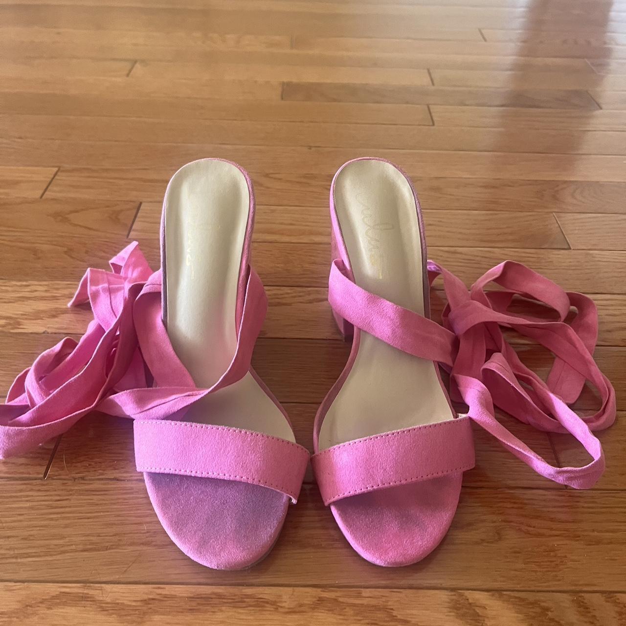 Pink heels with ankle wrap straps #pink #heels #cute - Depop
